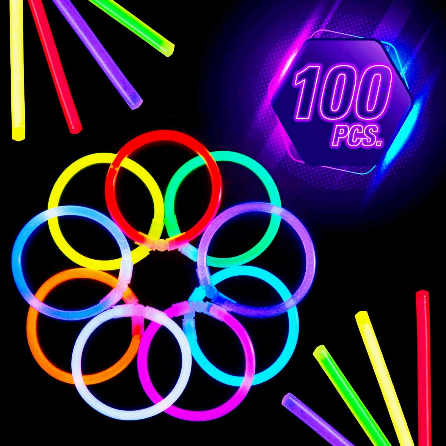100 Pack Glow sticks,8 inch Ultra Bright glowsticks Party Favour Packs ...