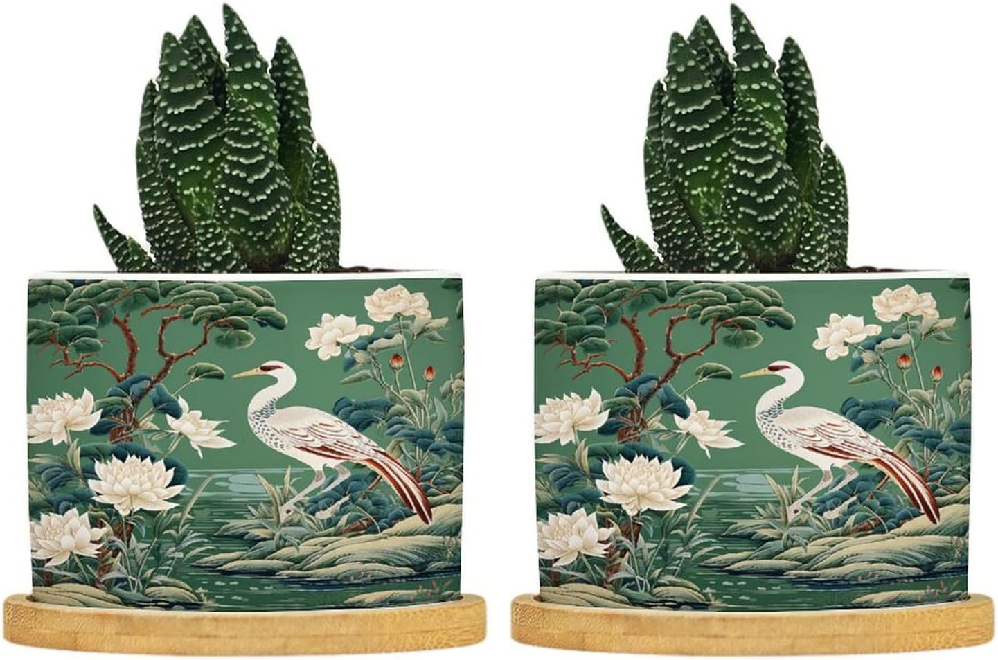 Amazon.com: BRUYU5SE Garden Green Ceramic Planter Pink Peony Pond Geese ...