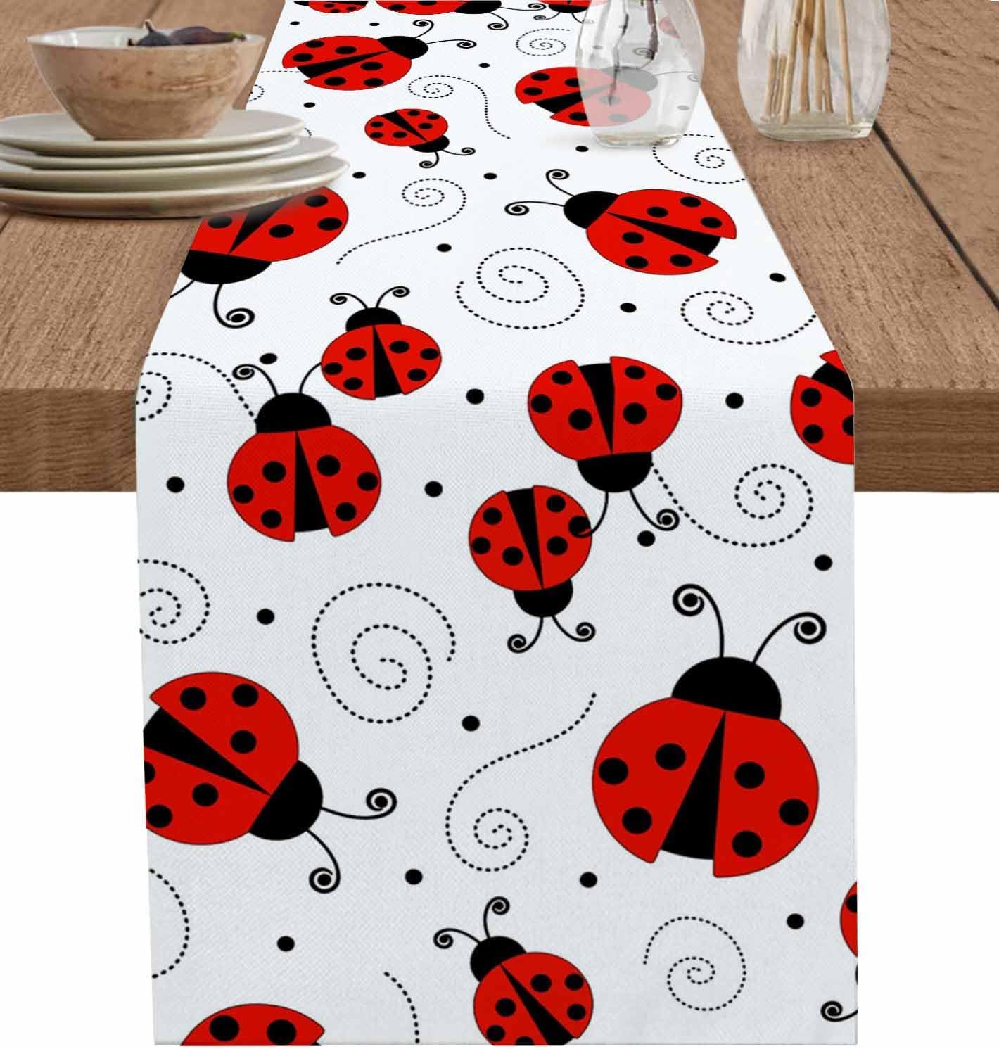 Amazon.com: Ladybug Short Table Runners 48 Inches, Cotton Linen Fabric ...