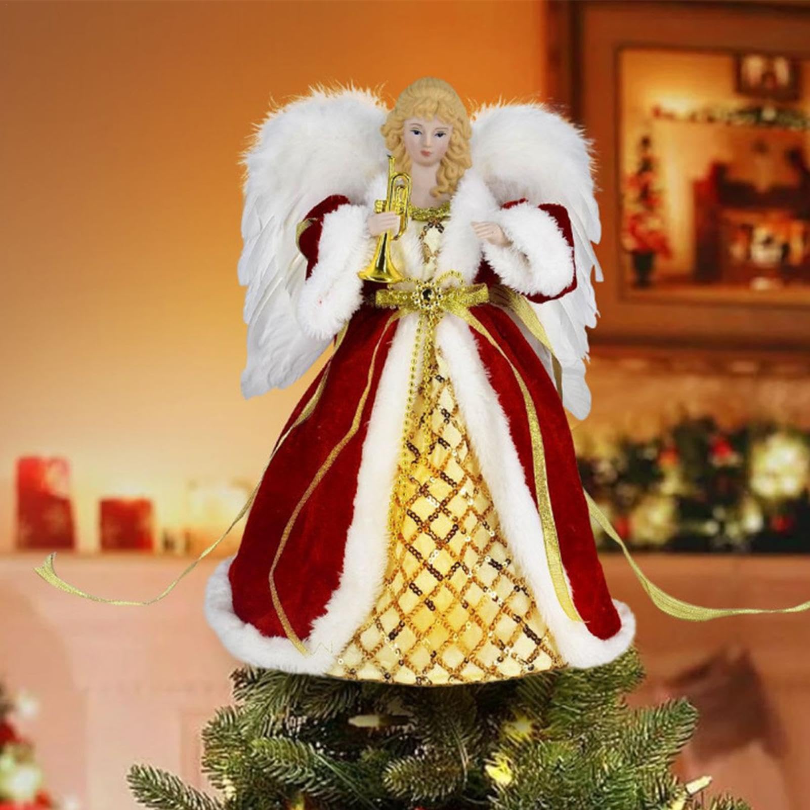 Amazon.com: Christmas Tree Angel Topper, Angel Tree Top with LED Lights ...