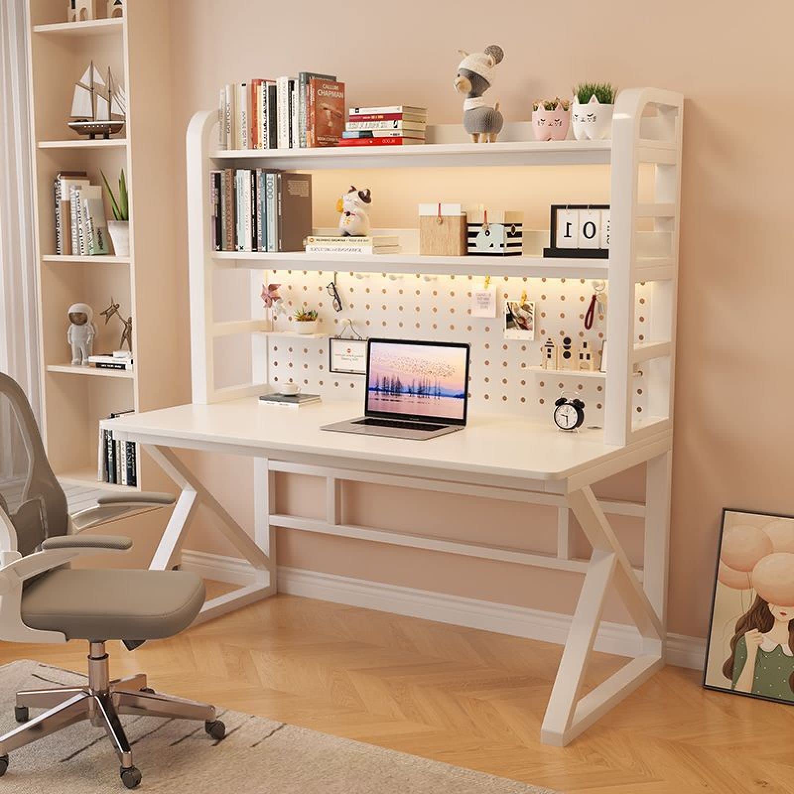 EnixWh Computer Desk with Shelves & Pegboard 39 Inches Home Office Desk ...