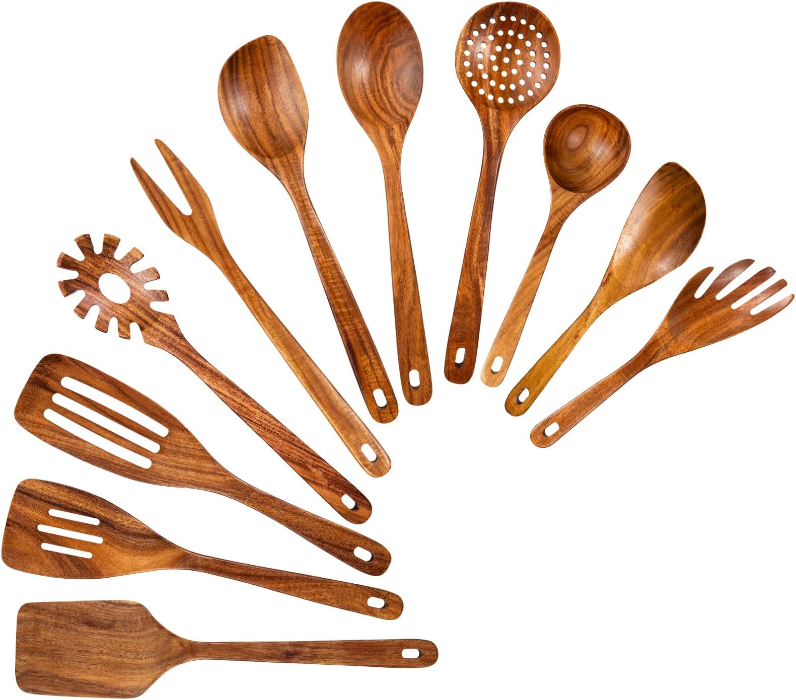 Amazon.com: Wooden Spoons for Cooking with Holder, Pack 10 Nonstick ...