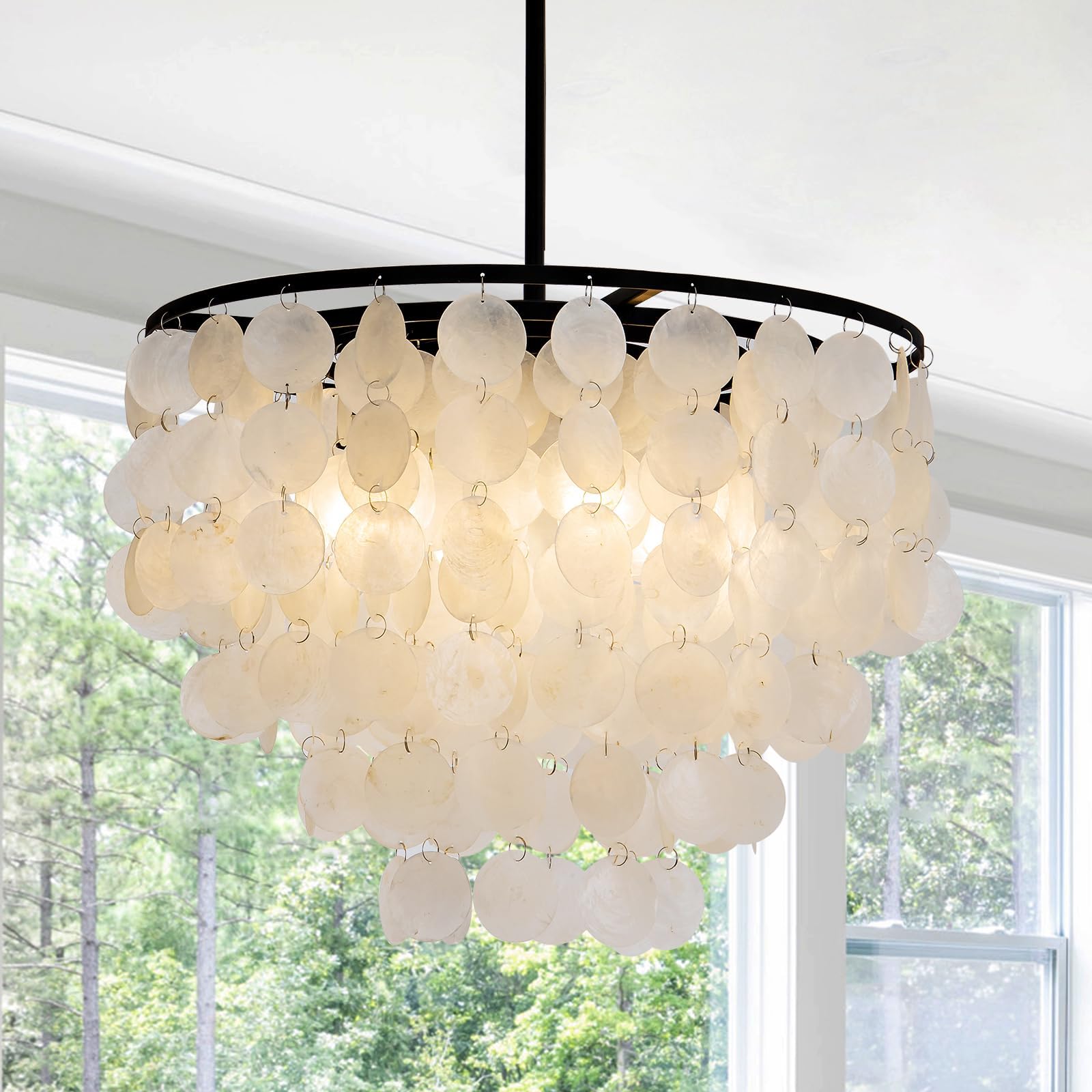 Loyled 4-Lights Capiz Shell Chandelier - 17.7” Coastal Chandelier For ...