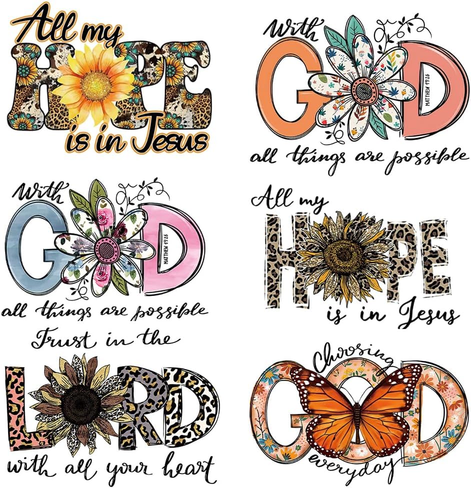 Amazon.com: 6 Packs God Iron on Transfer Stickers Jesus God Hope Heat ...