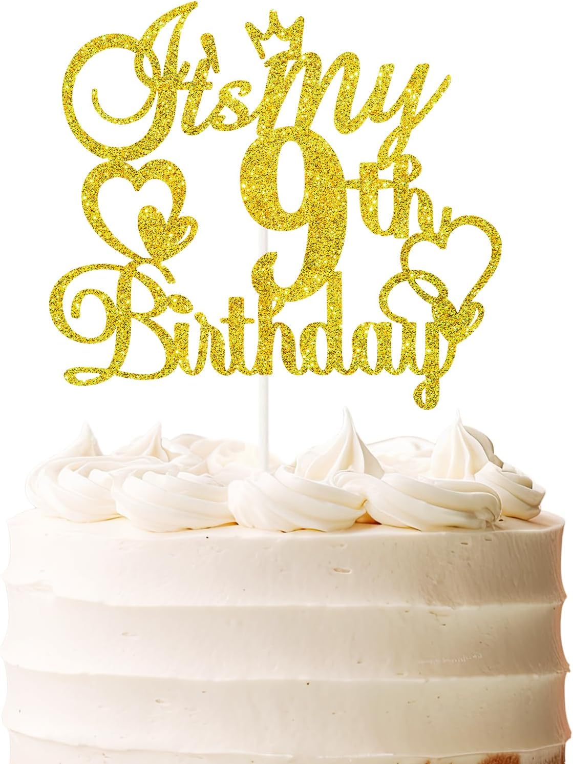 Amazon.com: It's My 9th Birthday Cake Topper - Gold Glitter Happy 9th ...