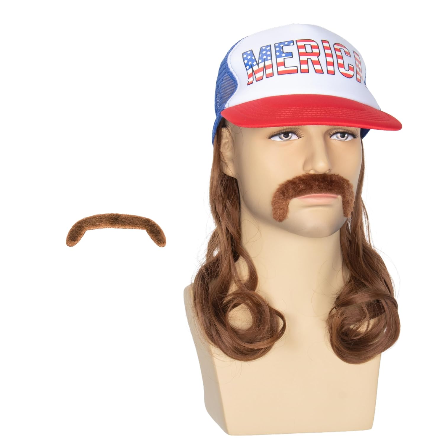 Amazon.com: Koonfan Men Mullet Hat Wig with Mustache 4th July Party ...