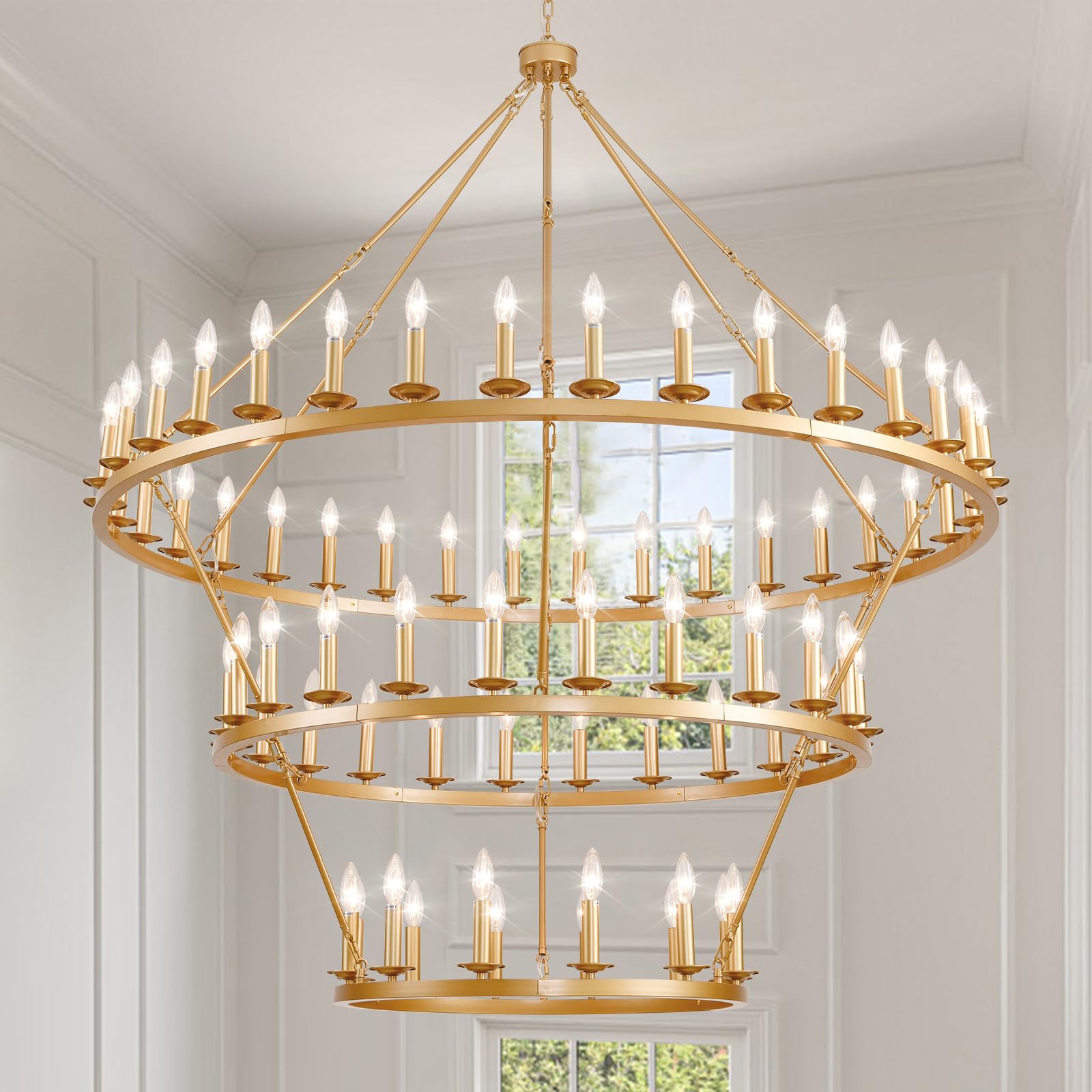 QJMPP 3 Tier Gold Wagon Wheel Chandelier,Extra Large 60-Inch 72-Light ...