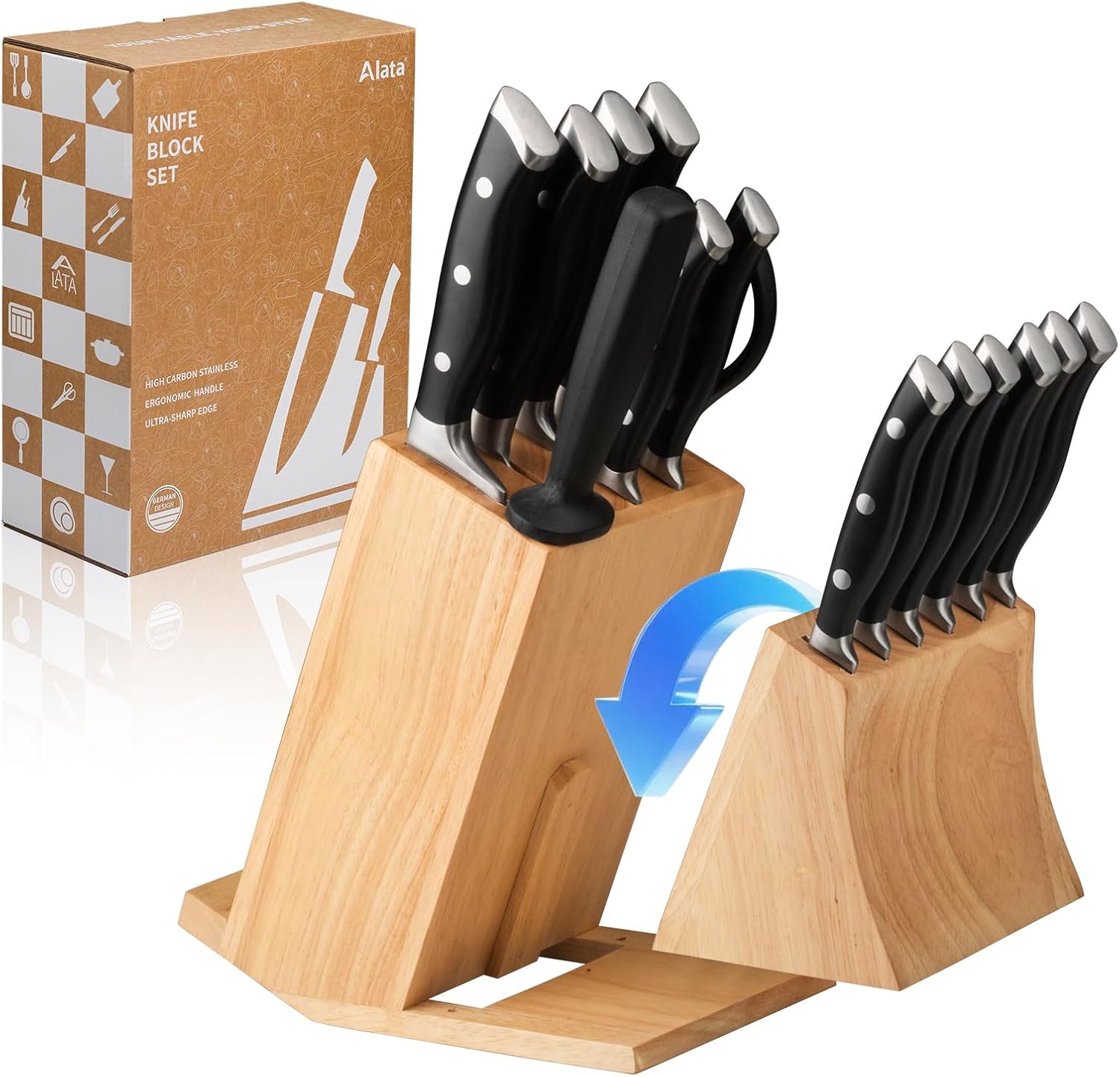 Amazon.com: Alata 15-Piece Knife Set with Block, Razor-Sharp,Kitchen ...