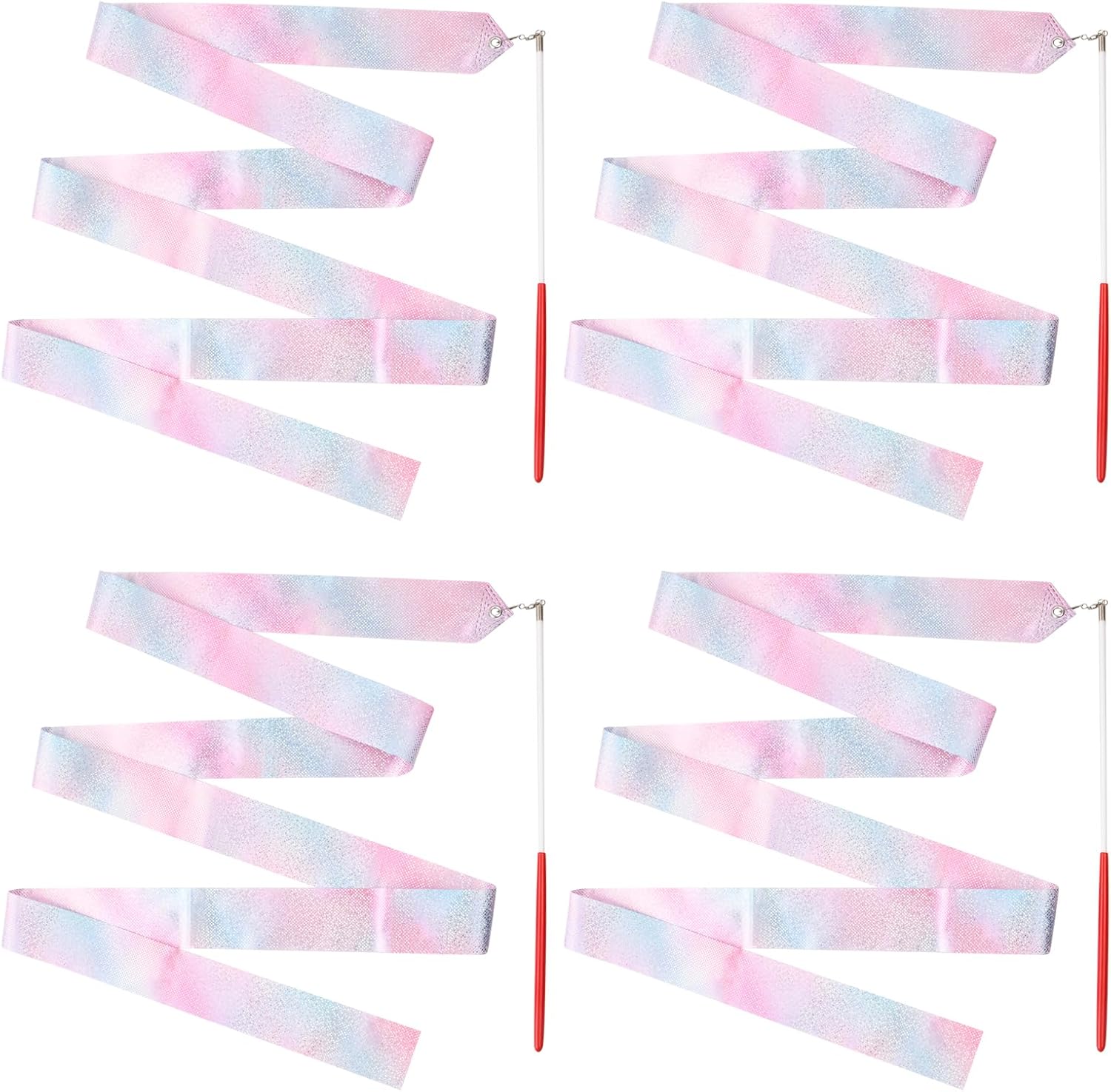 4Pcs Gymnastics Ribbon Dance Ribbons Dancer Wand Sparkling with Red ...