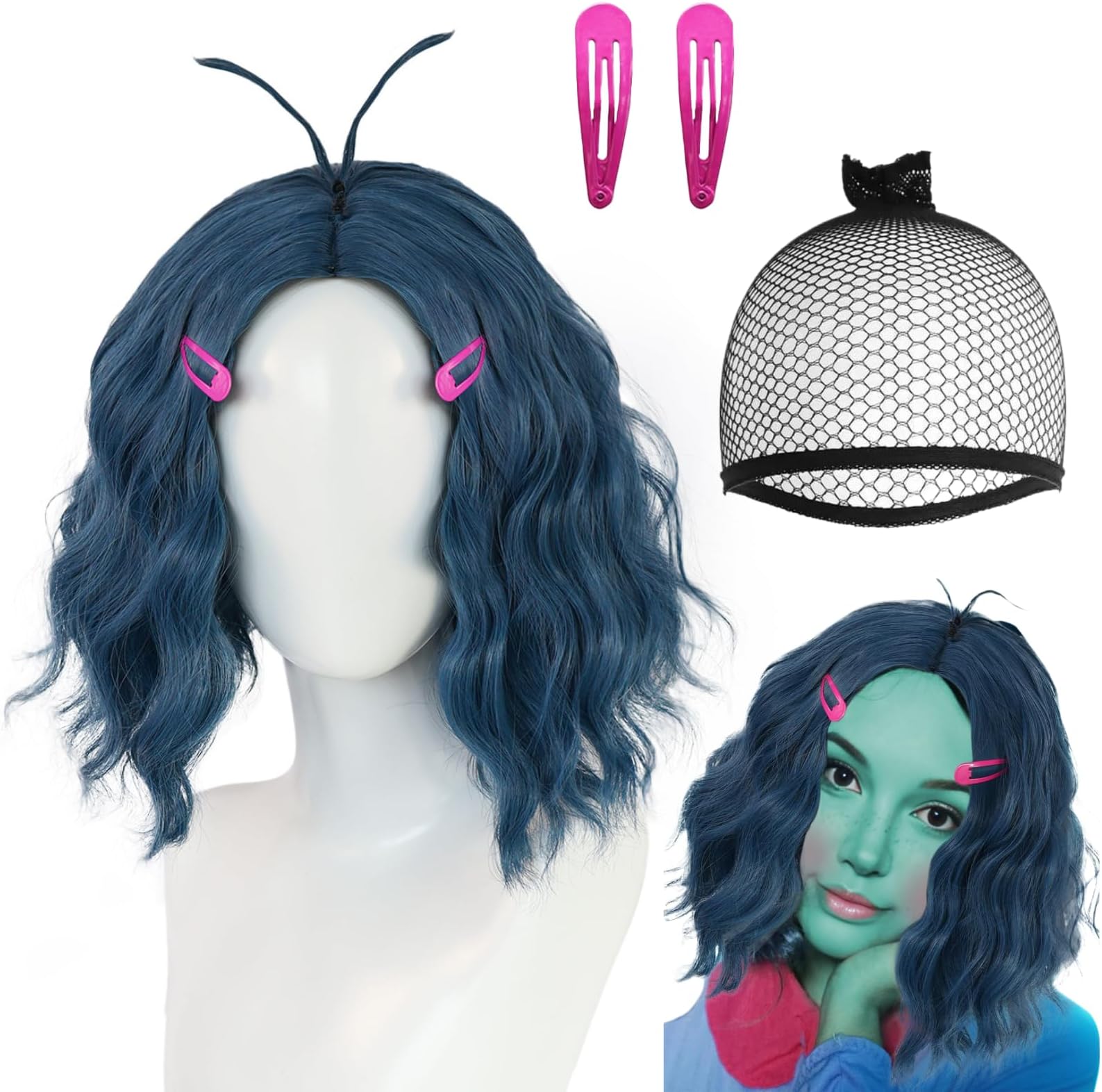 Amazon.com: Anogol Hair Cap + Blue Wig 99 cm Extra Long Wigs Royal Blue ...