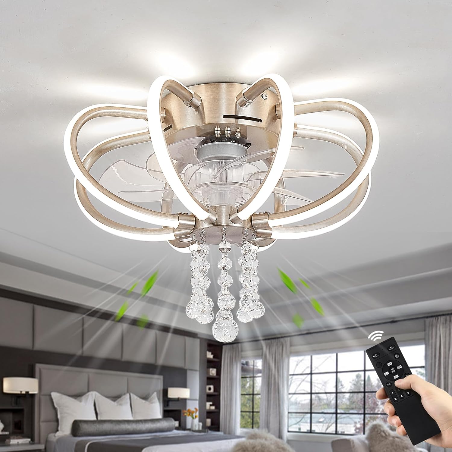 Modern LED Ceiling Fans with Lights, Brushed Nickel Ceiling Fan with ...