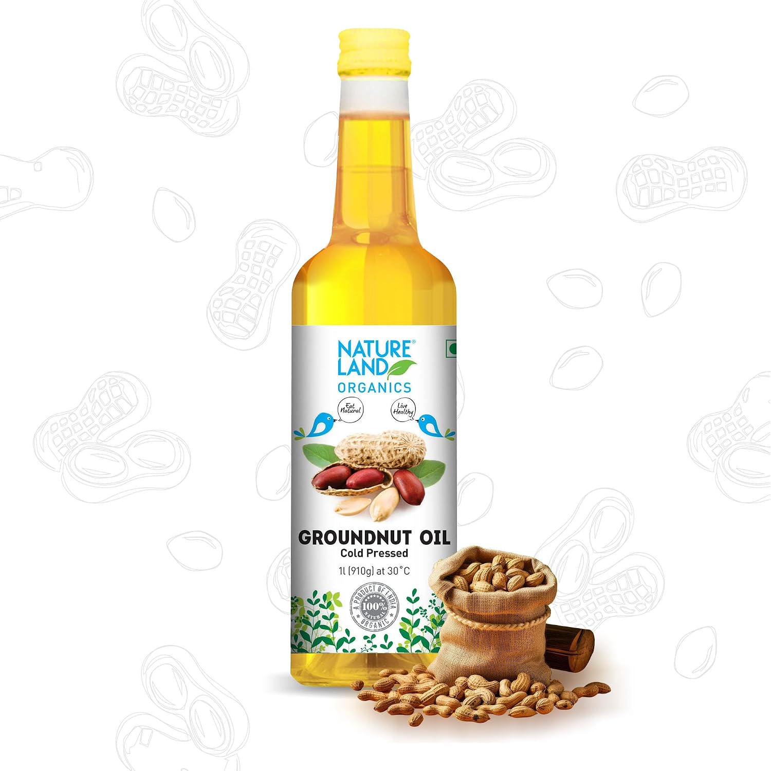 Natureland Organics Groundnut Oil/Peanut Oil 1 Ltr - Cold Pressed ...