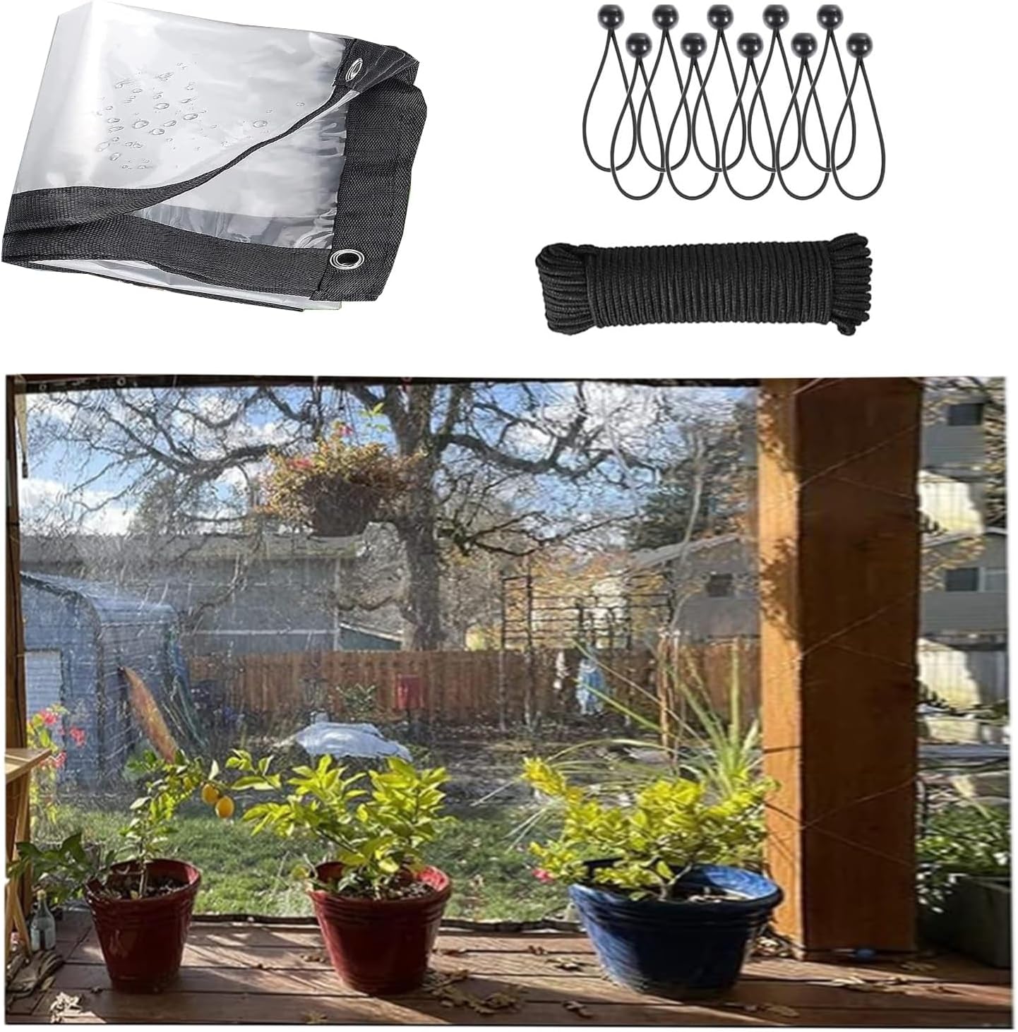 10x30 FT Clear Plastic Tarp with Grommets，PVC Heavy Duty Transparent ...