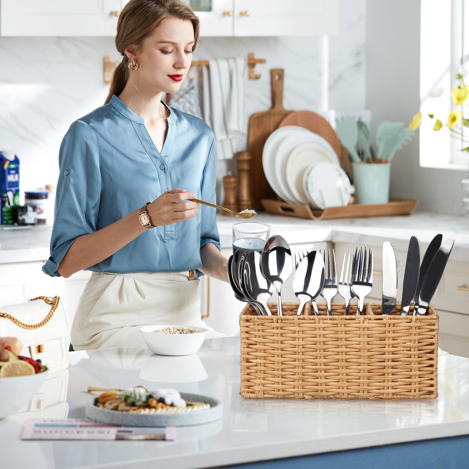 Snapklik.com : Wicker Flatware Silverware Caddy Cutlery Holder Kitchen ...