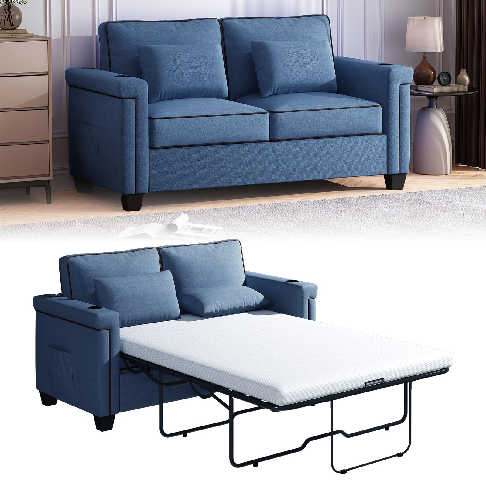 Amazon.com: COPIAE Pull Out Sofa Bed Full Size, 2 in 1 Sleeper Couch ...