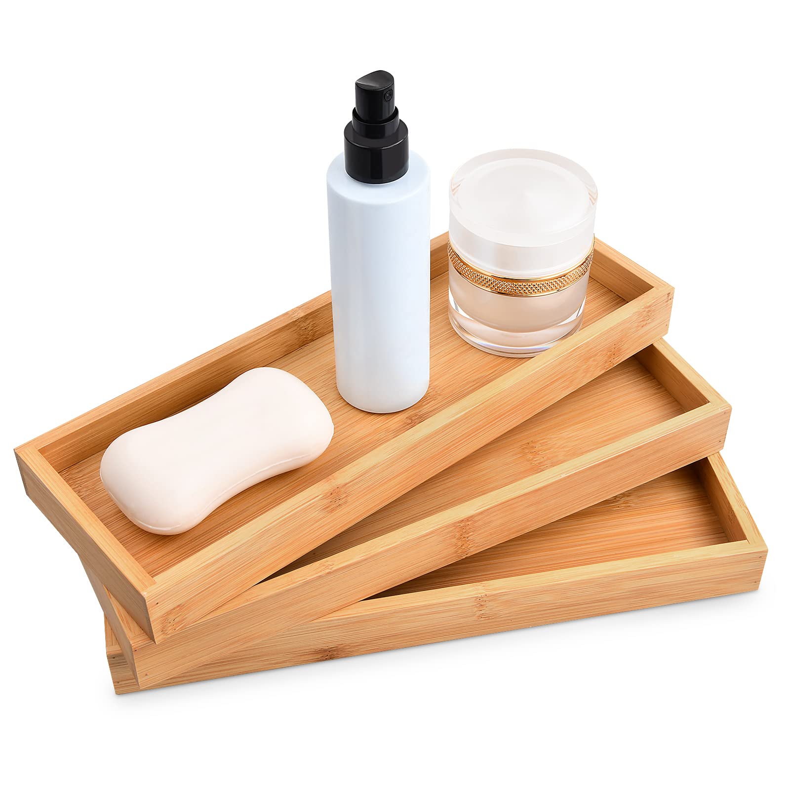 3 Pcs Bamboo Tea Serving Tray, Decorative Multi Use Bathroom Counter ...