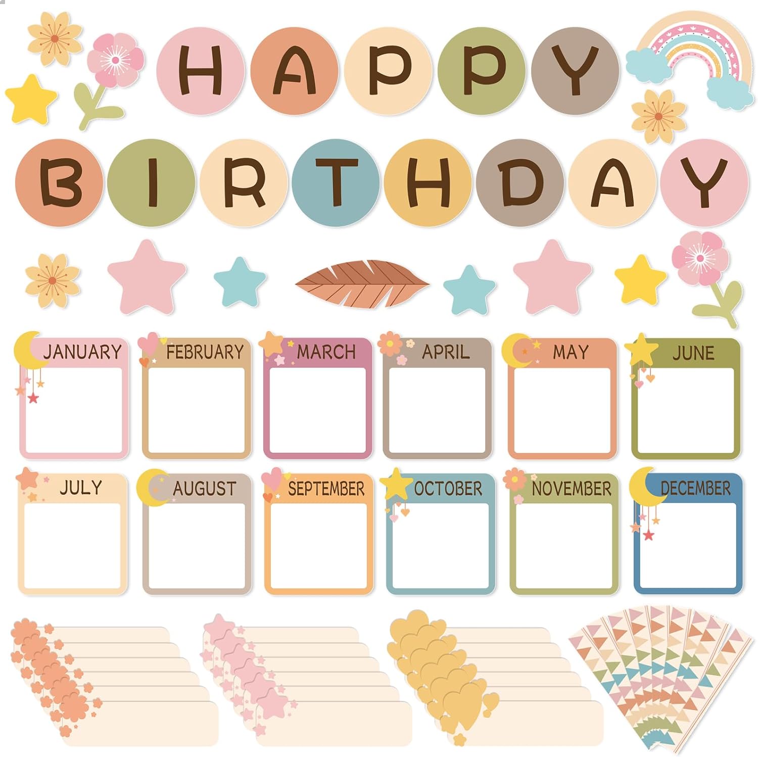Amazon.com: 97 Pieces Boho Happy Birthday Classroom Bulletin Board Set ...