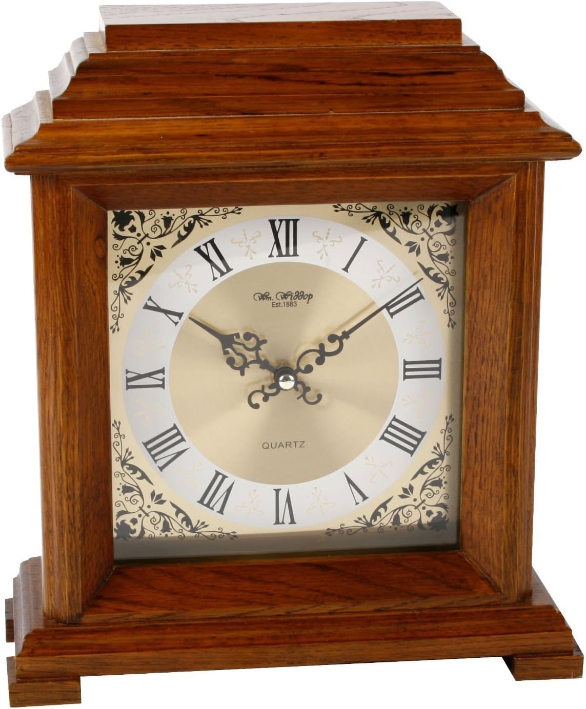 Large 29cm Ornate Pillar Design Wooden Mantel Clock with Fancy Dial ...
