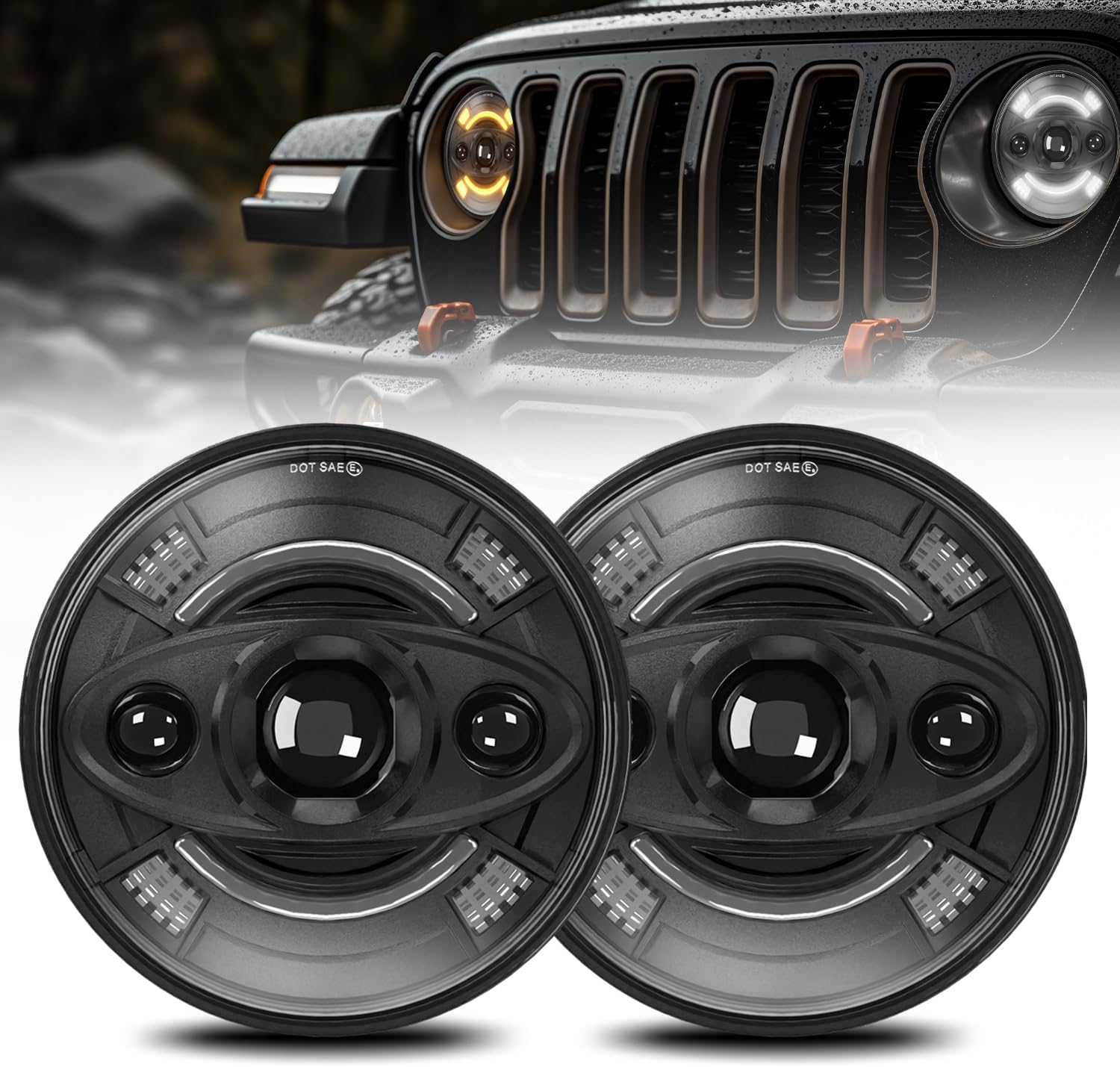 Amazon.com: 7 Inch Round LED Headlight with High/Low Beam, DRL, Turn ...