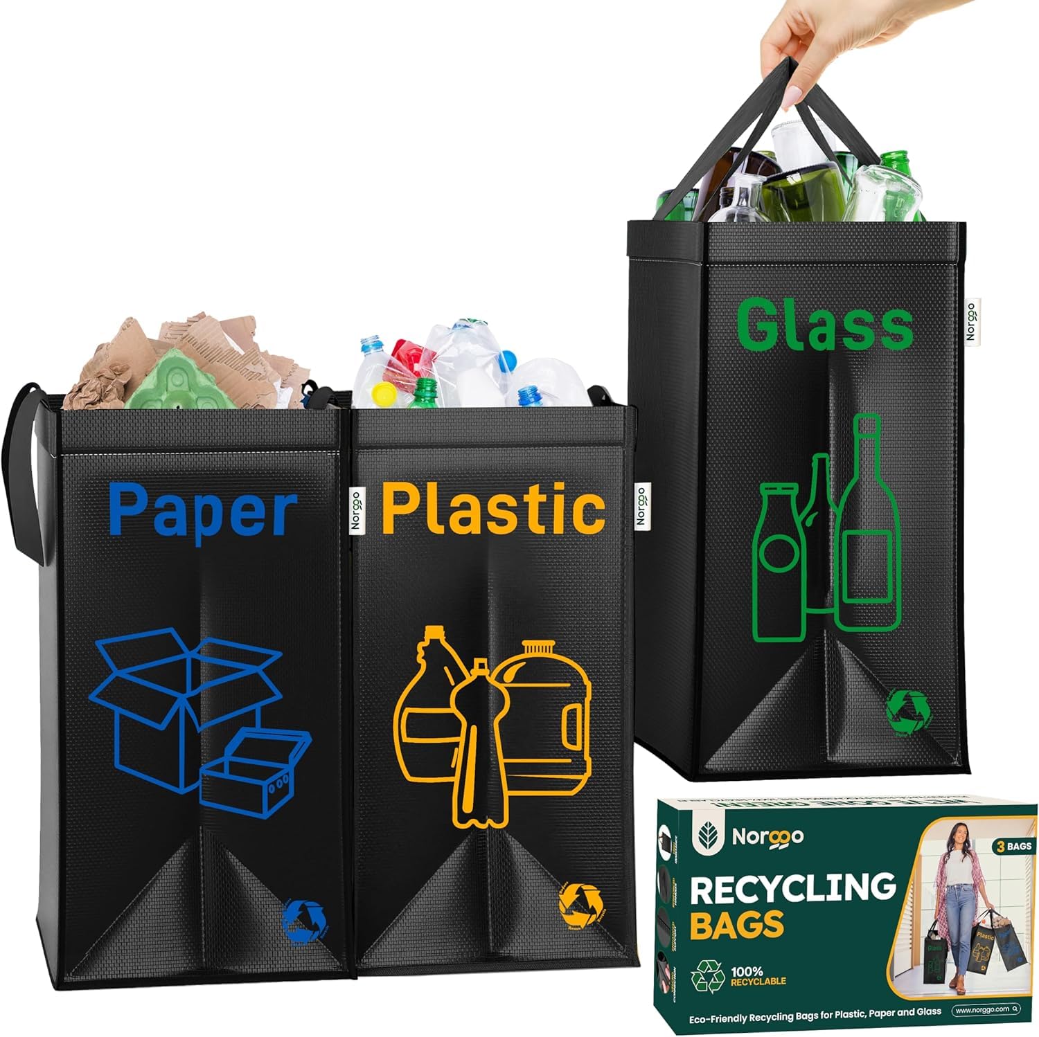 Amazon.com: Norggo Pack of 3 Recycling Bags, 40L - Recycle Bins for ...