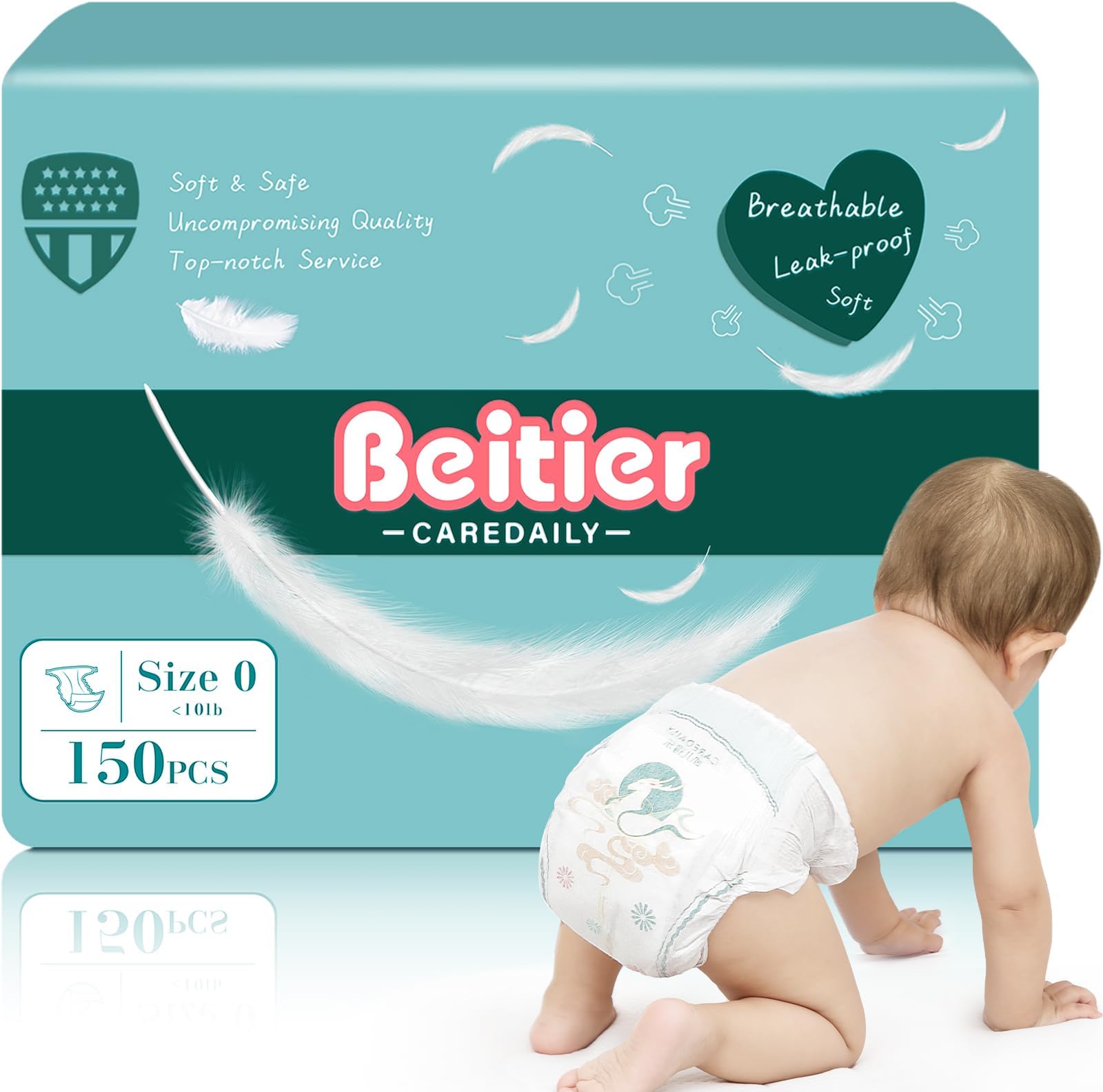 Amazon.com: Beitier Ultra Absorbent Baby Diapers, 150 Count Size 0 ...