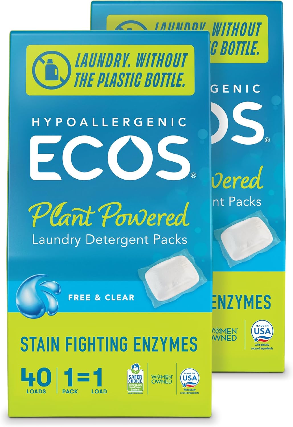 Amazon.com: ECOS Laundry Detergent Packs, 80 Loads - 100% Plastic Free ...