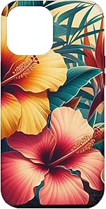 Amazon.co.jp: iPhone 15 Pro Max Hawaiian Tropical Smartphone Case Yellow Red Hibiscus Plumeria ...