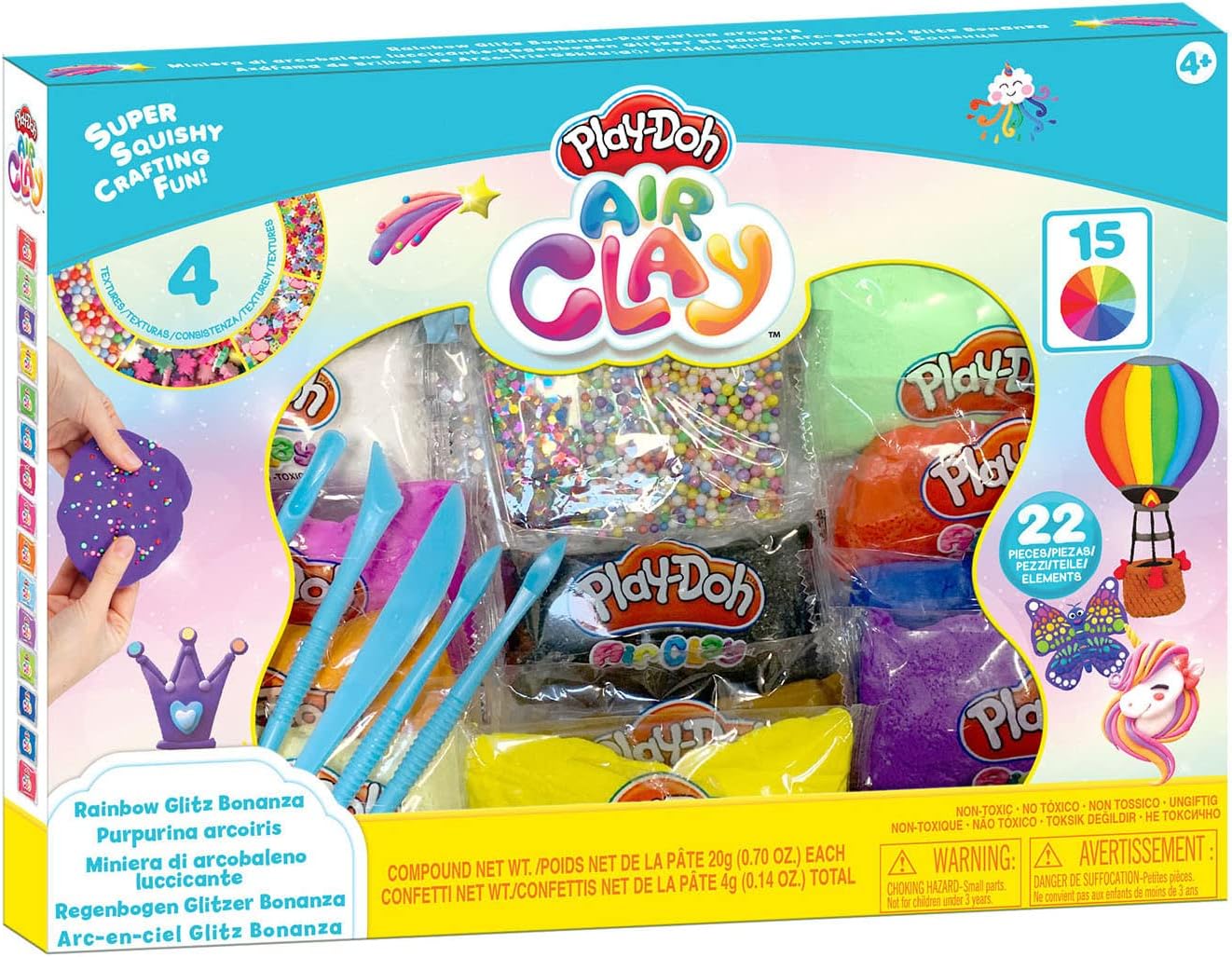 Play-Doh Air Clay Rainbow Bonanza with 15 Colors, 4 Textures and 3 ...