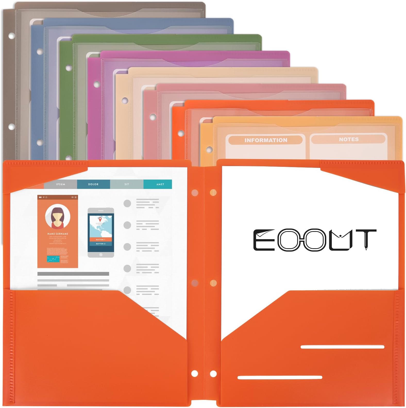 Amazon.com: EOOUT Plastic 3 Hole Punch Folders with Clear Front Pockets ...