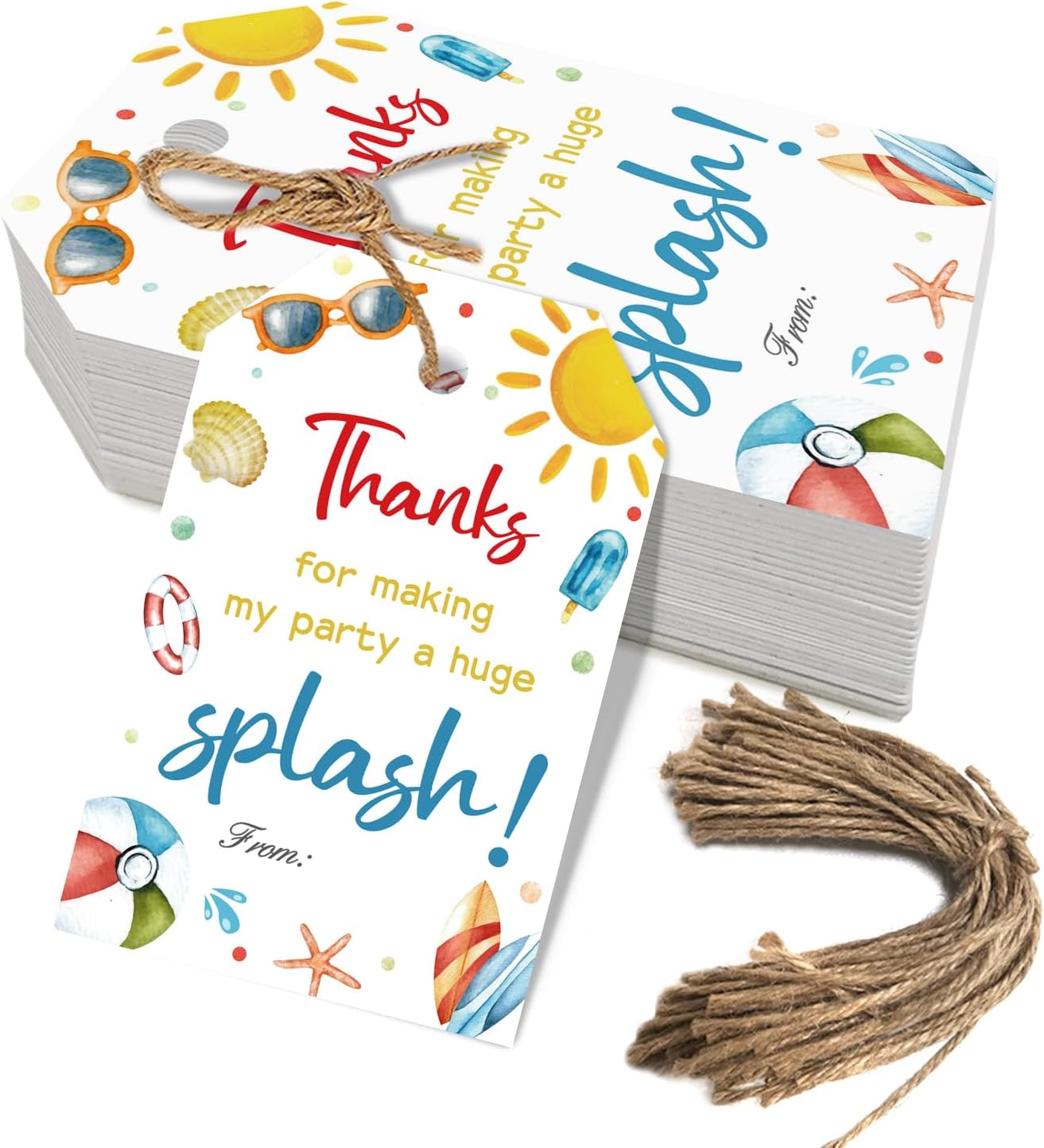 Amazon.com: 50pcs Summer Beach Thank You Tags for Swimming Themed Party ...