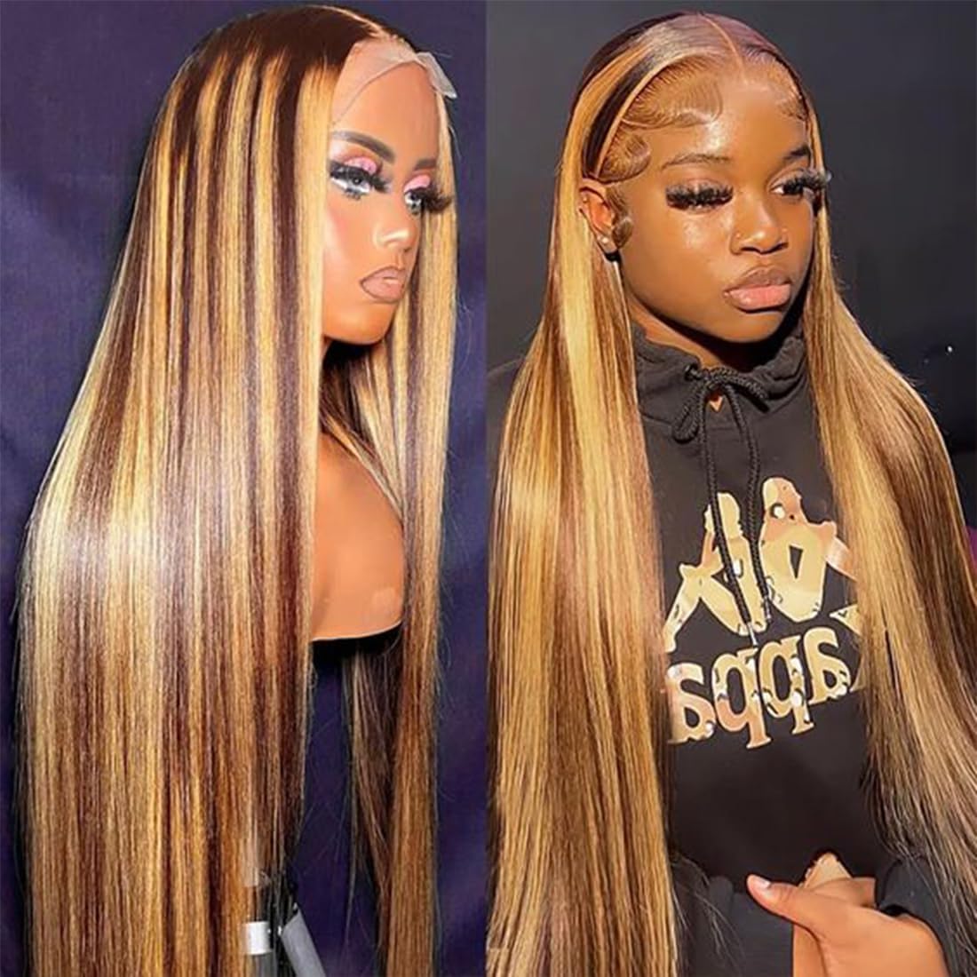 Amazon.com : Highlight 13x6 Lace Front Wigs Human Hair Pre Plucked 200% ...