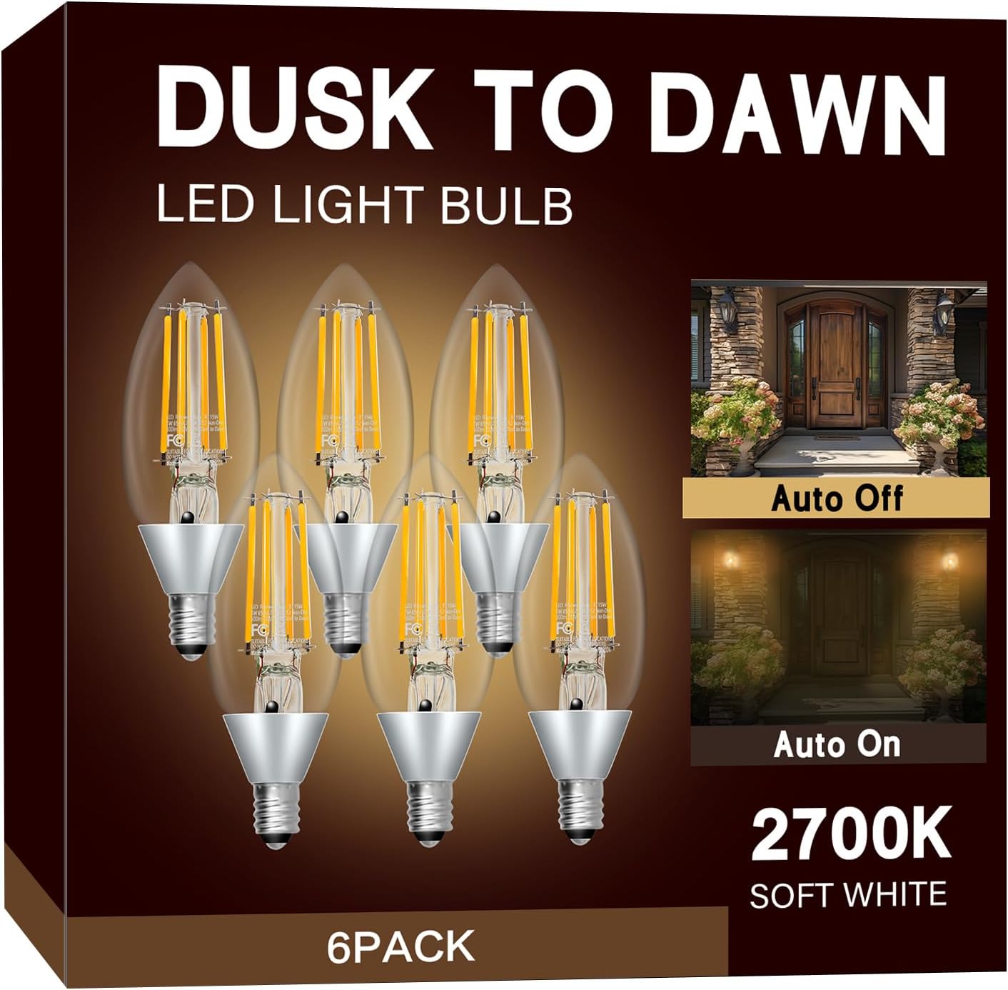 UNILAMP Dusk to Dawn Light Bulbs, Outdoor Candelabra Light Bulbs, 5W ...