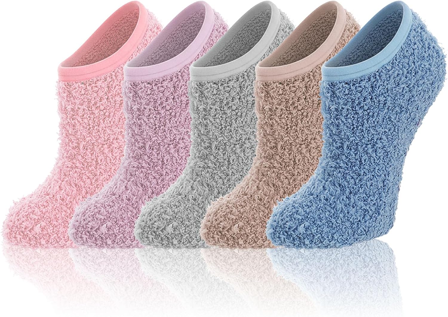 Guiqulai 5 Pairs Slipper Fuzzy Socks for Women 5 Color Thick Warm Non ...