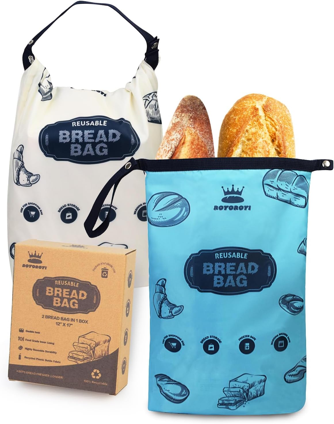 Amazon.com: Royoroyi Bread Bags for Homemade Bread,2 Packs Reusable Bread Bag,Freezer Bread ...