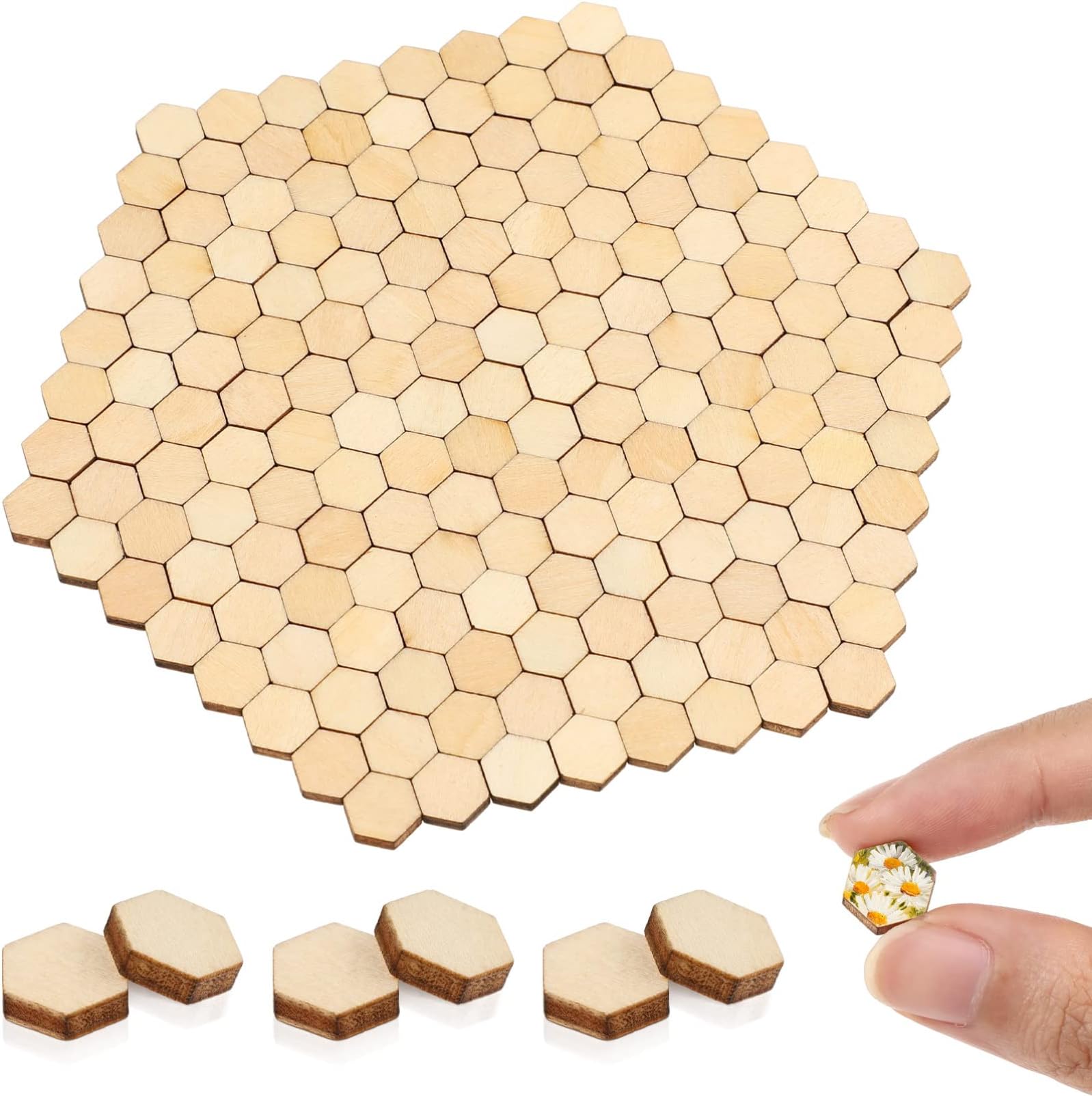 Amazon.com: ARTIBETTER 100 pcs Wooden Pieces Hexagon Wood Shape Beech ...