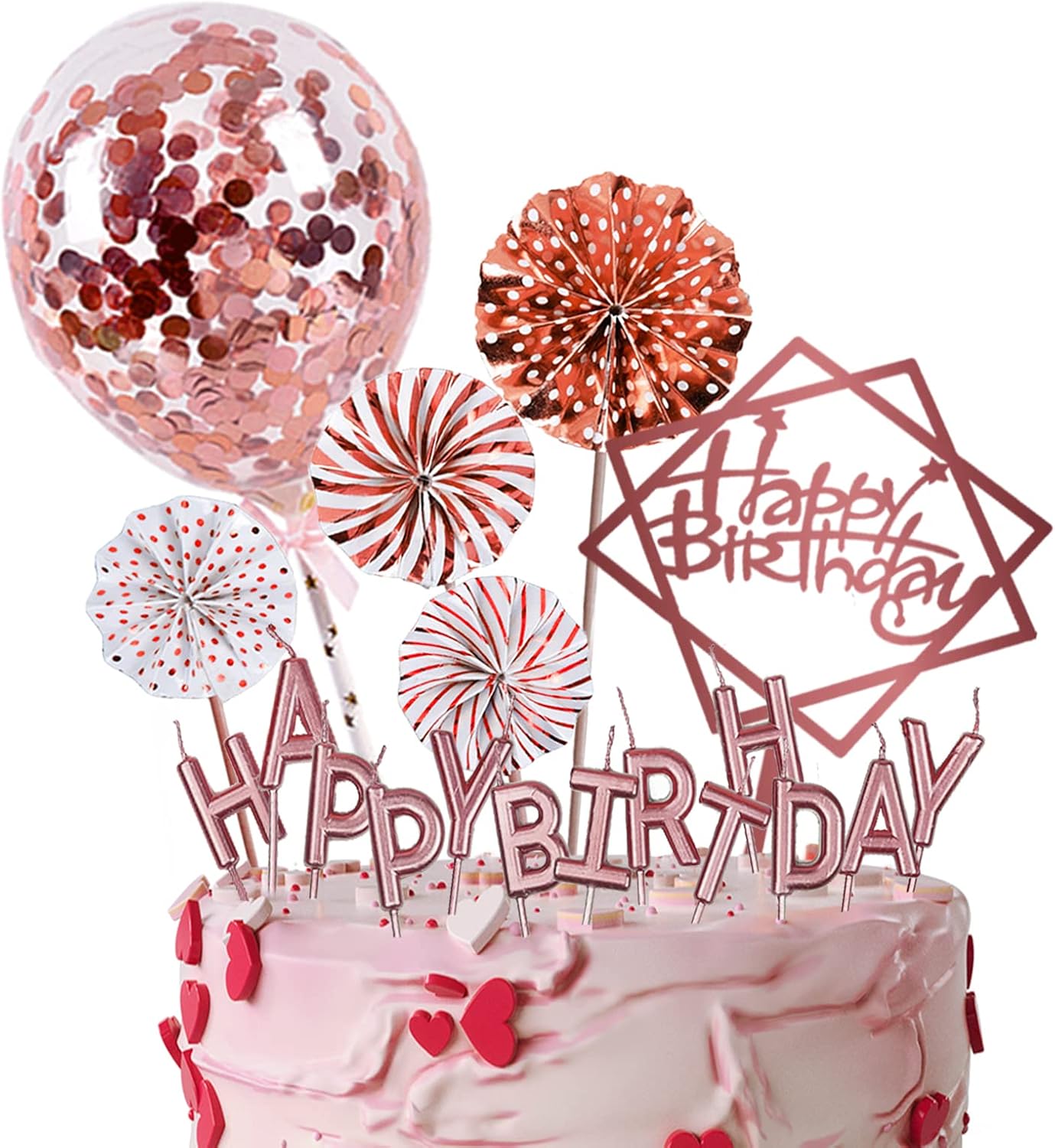 Amazon.com: IEALODS Rose Gold Cake Topper Decoration with Happy ...