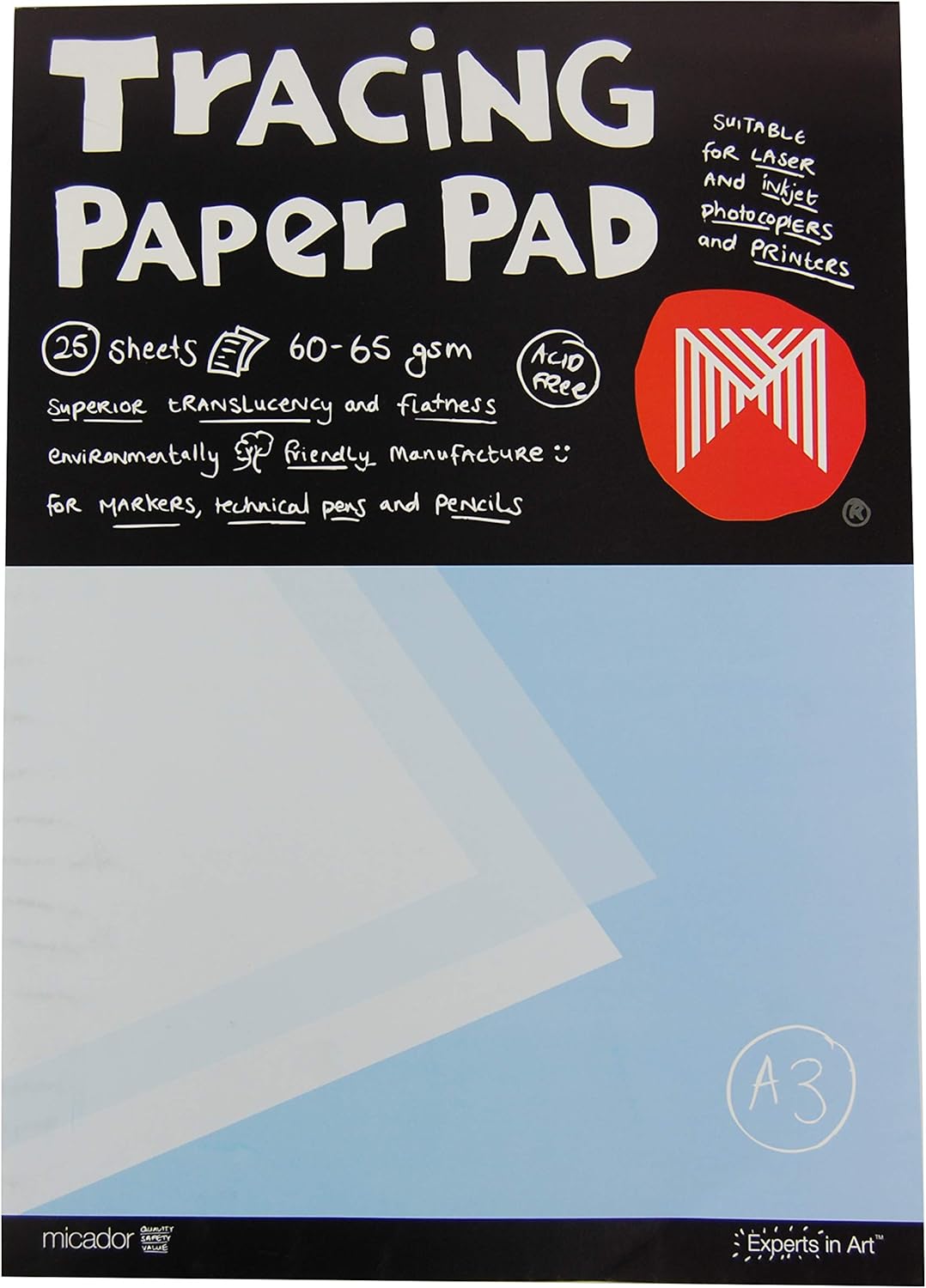 Tracing, A3 Micador 65 GSM A3 Tracing Paper Pad, 25 Sheets, (72742 ...