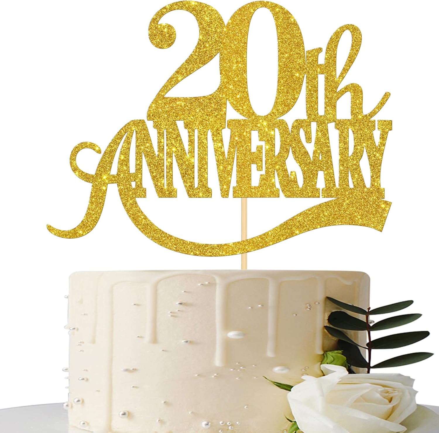 Amazon.com: Gold Glitter 20th Anniversary Cake Topper - for 20th ...