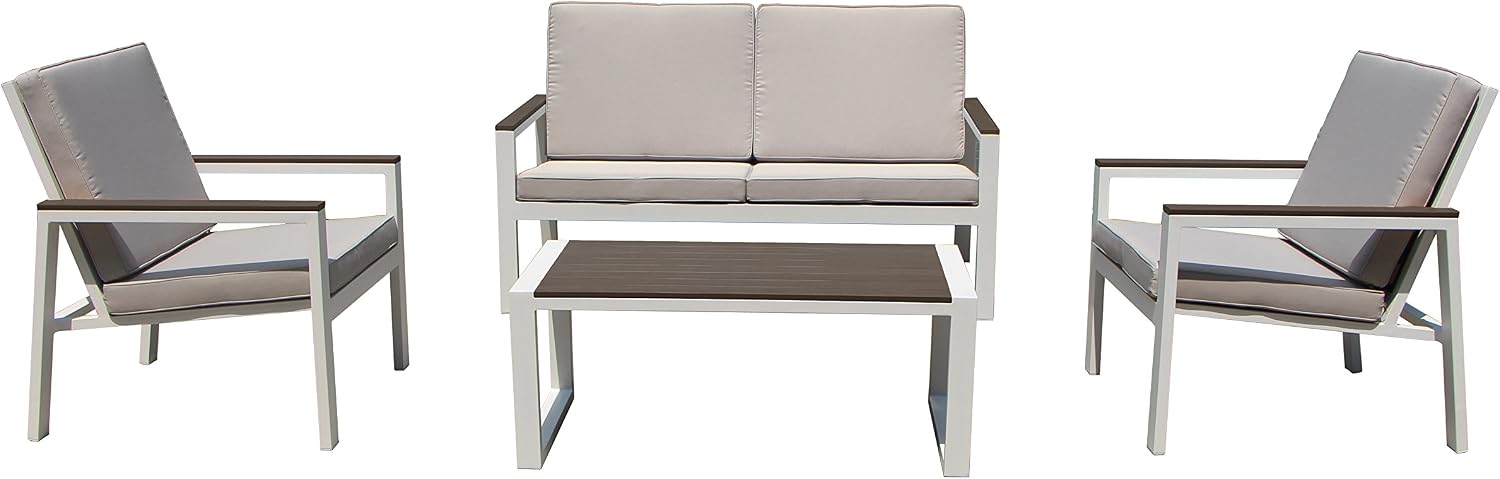 Amazon.com: Pangea Home 4 Piece Set With Cushions And Teak Arms, Gray ...