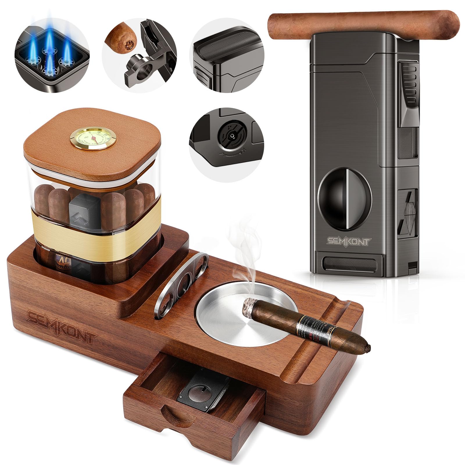 Buy SEMKONTCigar Humidor and Cigar Ashtray, Wooden Ashtray with Cigar ...
