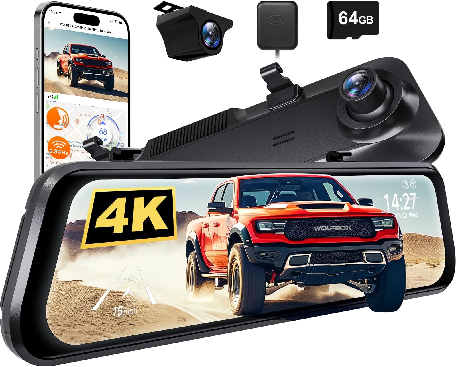 Amazon.com: WOLFBOX G900 PRO Mirror Dash Cam with STARVIS 2 IMX678, 12 inches Rear View Mirror ...