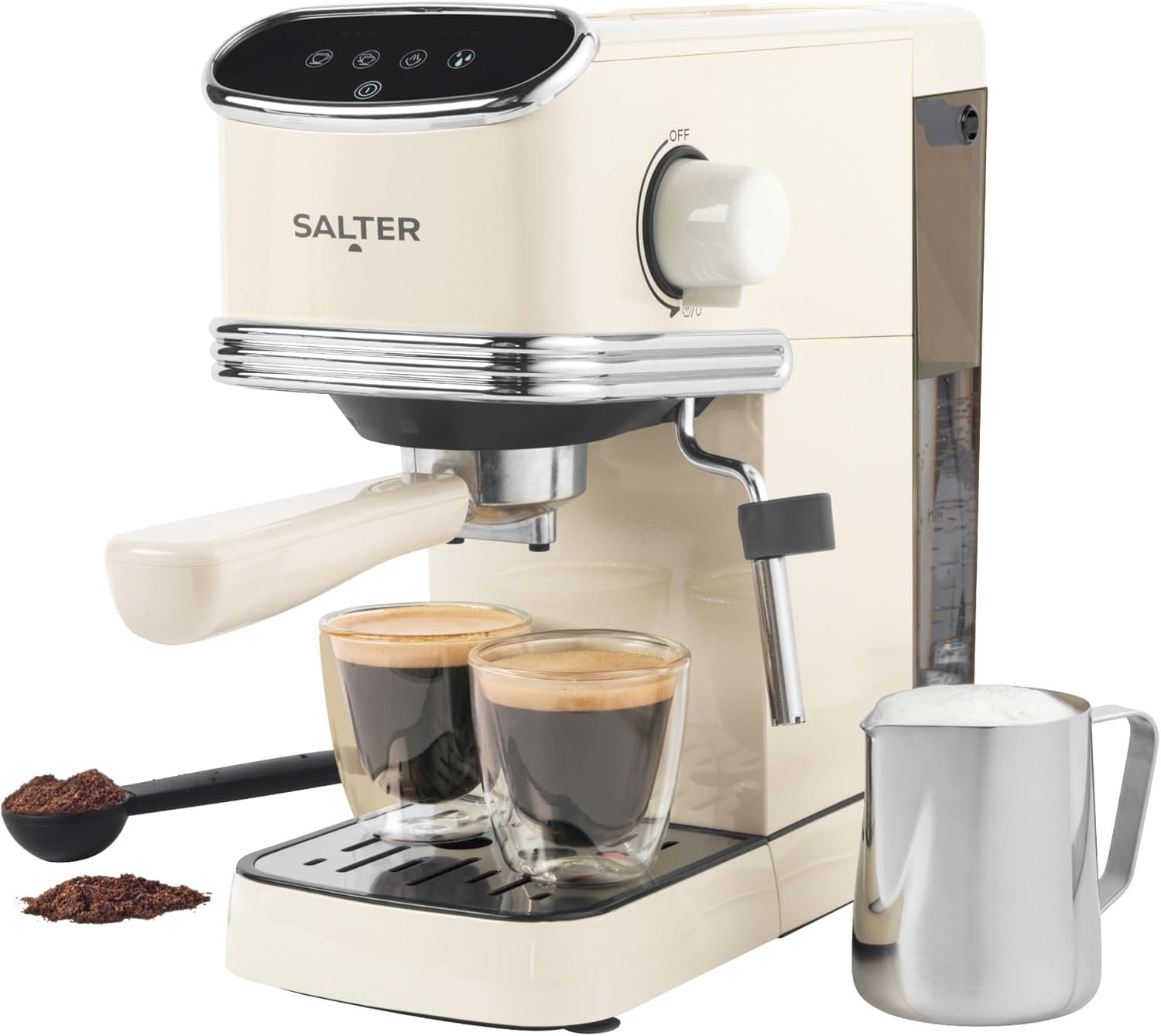 Salter Retro Cream Espresso Machine – Coffee Machine with Milk Frothing ...