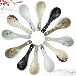 Amazon.com: 12 Pieces Japanese Retro Ceramics Soup Spoons Japanese ...