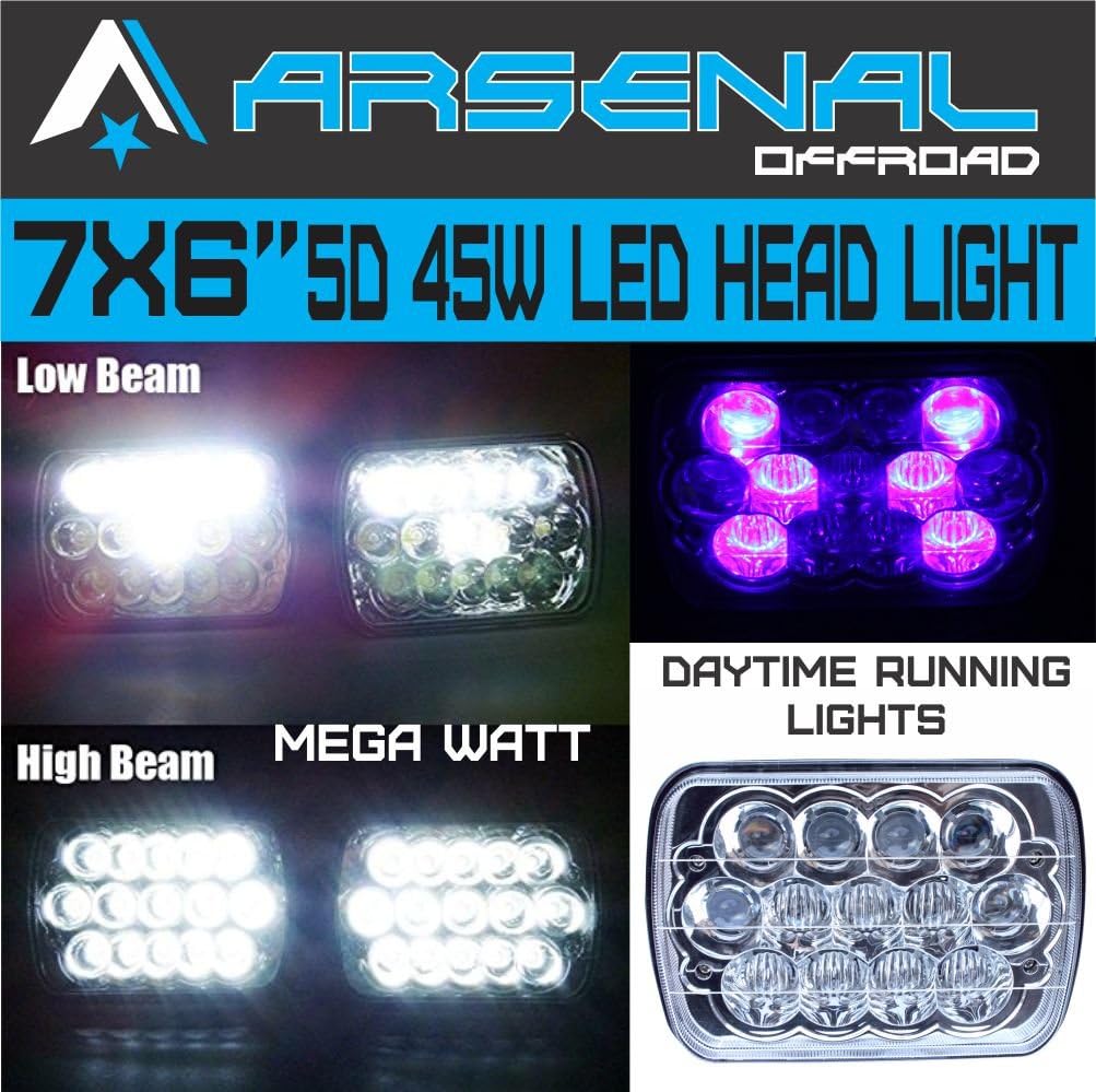Amazon.com: No.1 5D Arsenal 45w Rectangle 7x6 Led Headlights With DRL ...