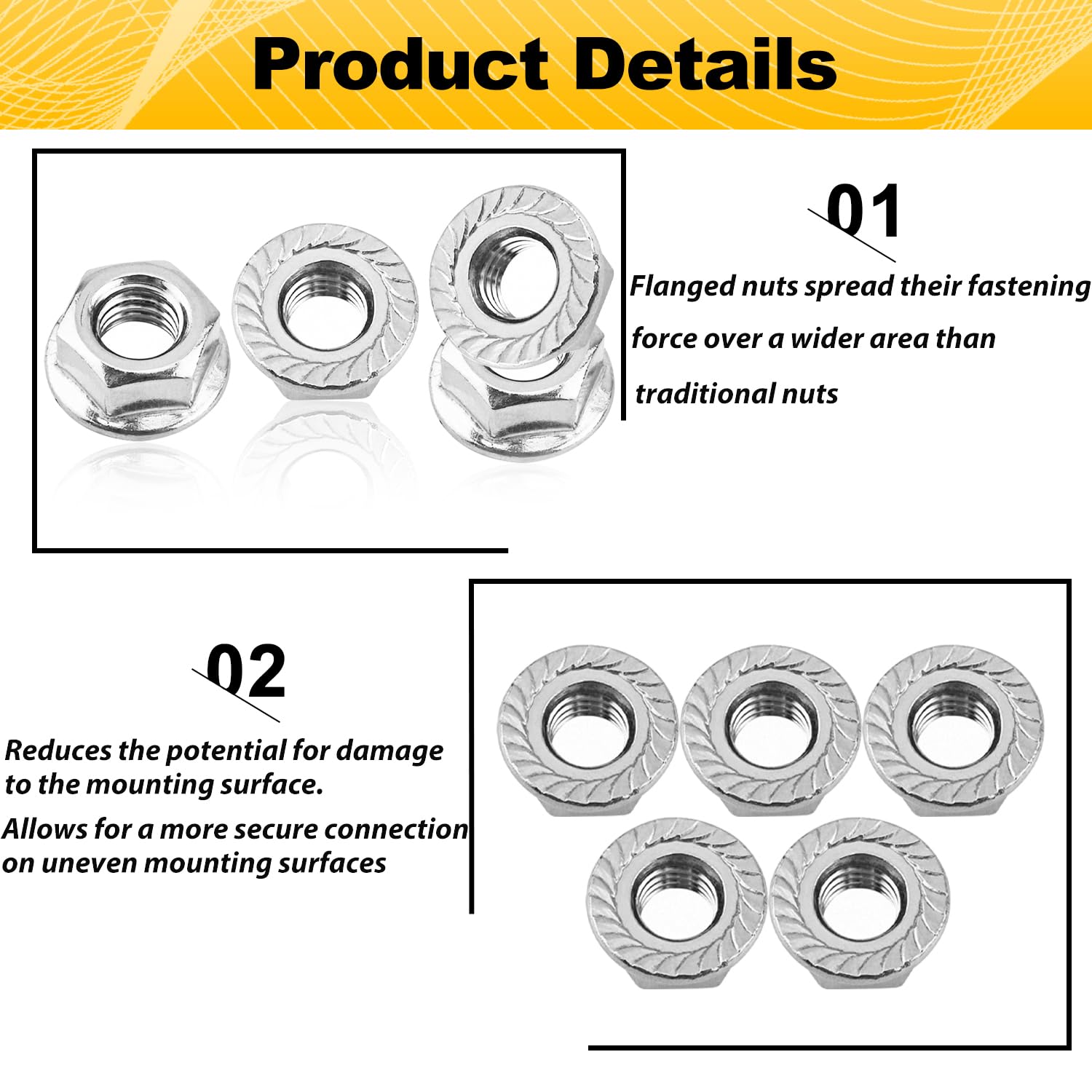 Snapklik.com : M8 Serrated Flange Hex Nuts, M8-1.25mm Hexagon Flange ...