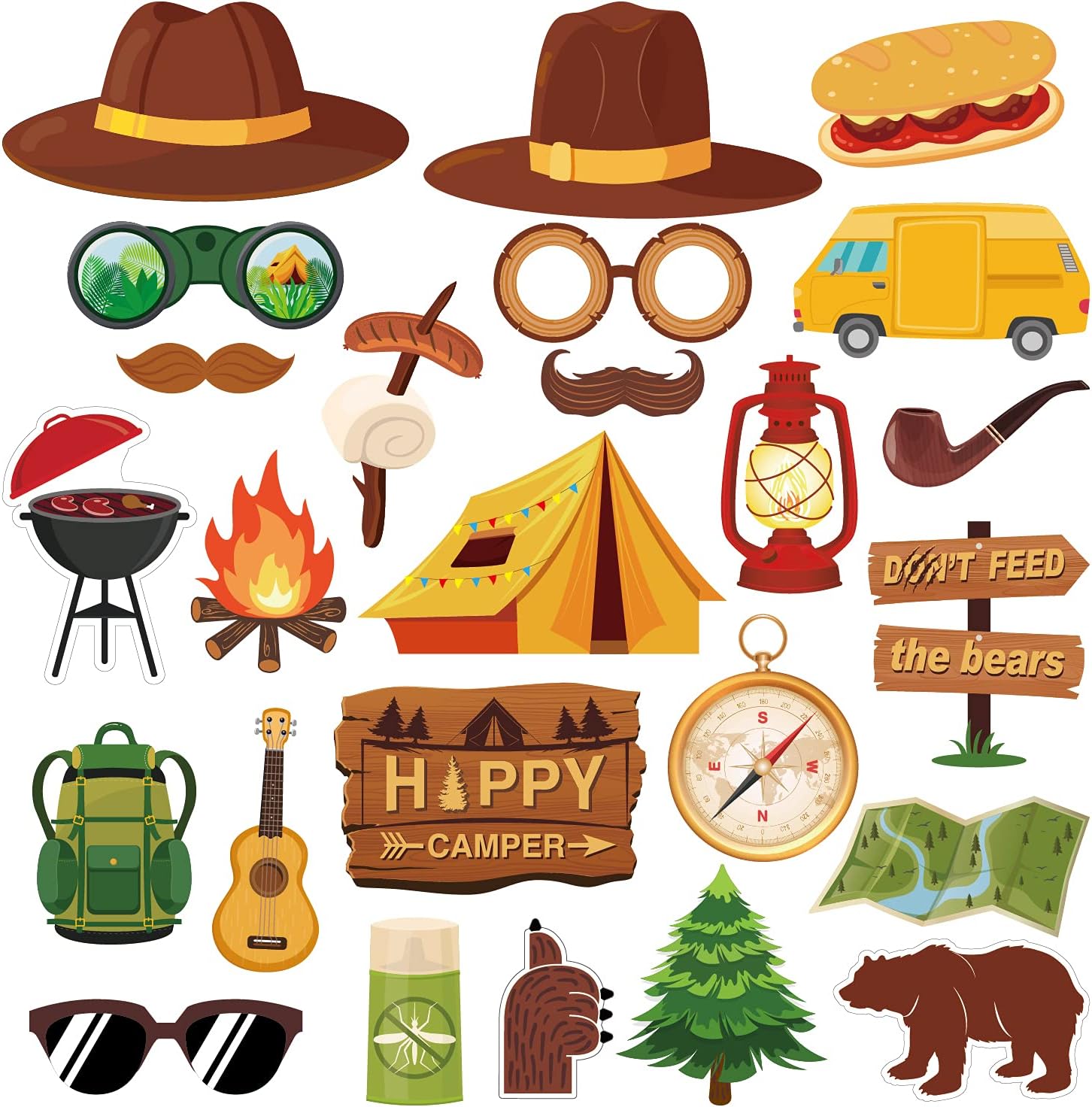 Amazon.com: 25Pcs Happy Camper Party Photo Props, Camping Adventure ...