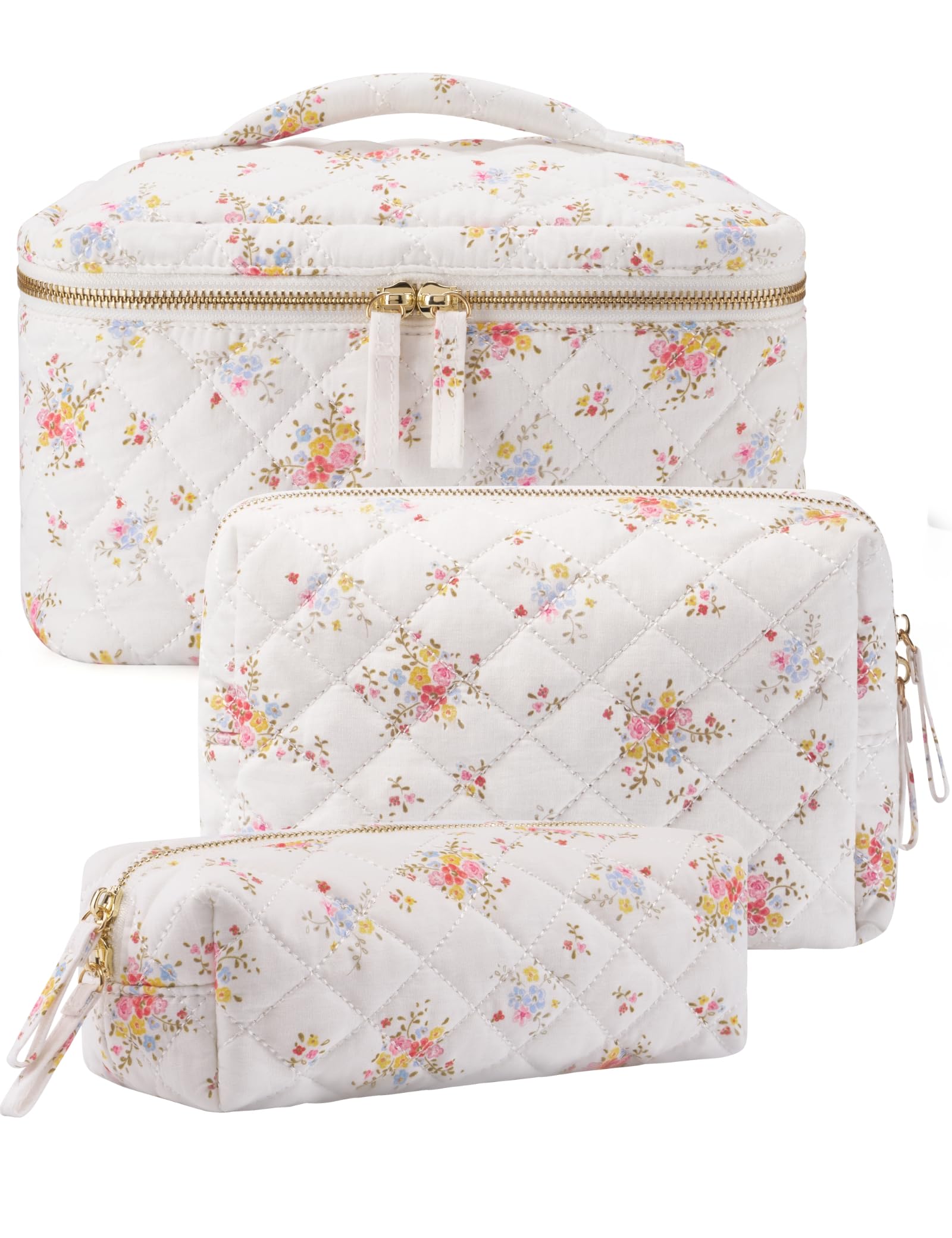 Amazon.com: Popvibe Floral Quilted Makeup Bag Set of 3 Piece, Cute ...