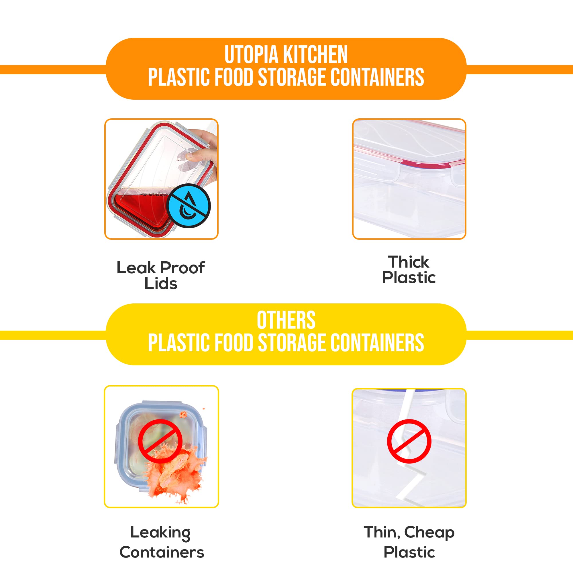 Utopia Kitchen Plastic Food Containers set - Pack of 24 (12 Containers ...