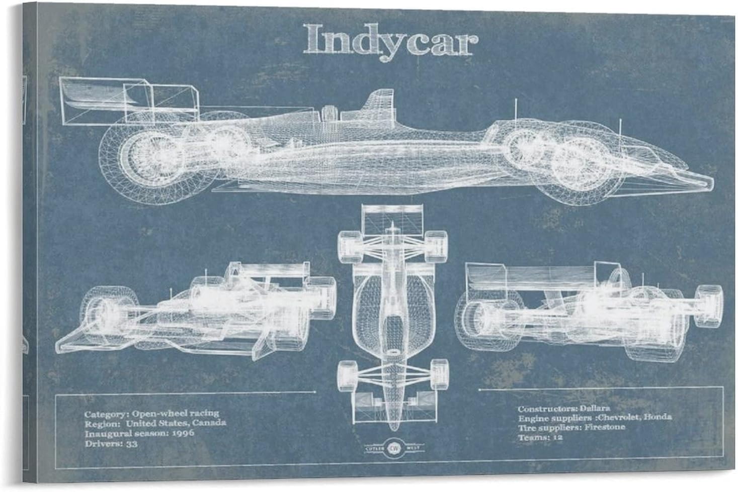 Amazon.com: 11 H X 14 W IndyCar Racing Blueprint Vintage Auto Print by ...