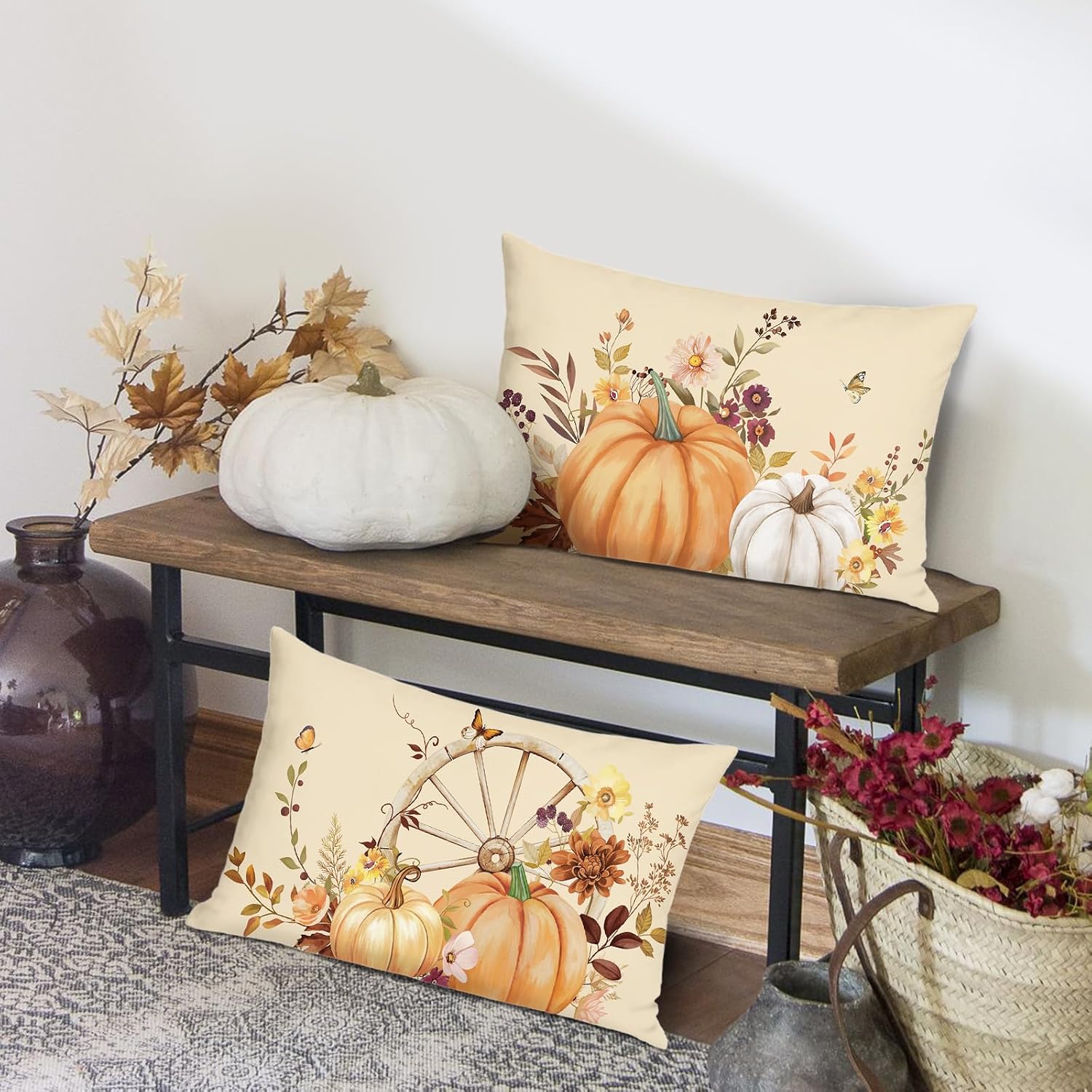 Amazon.com: Bonhause Fall Thanksgiving Lumbar Pillow Covers 12 x 20 ...
